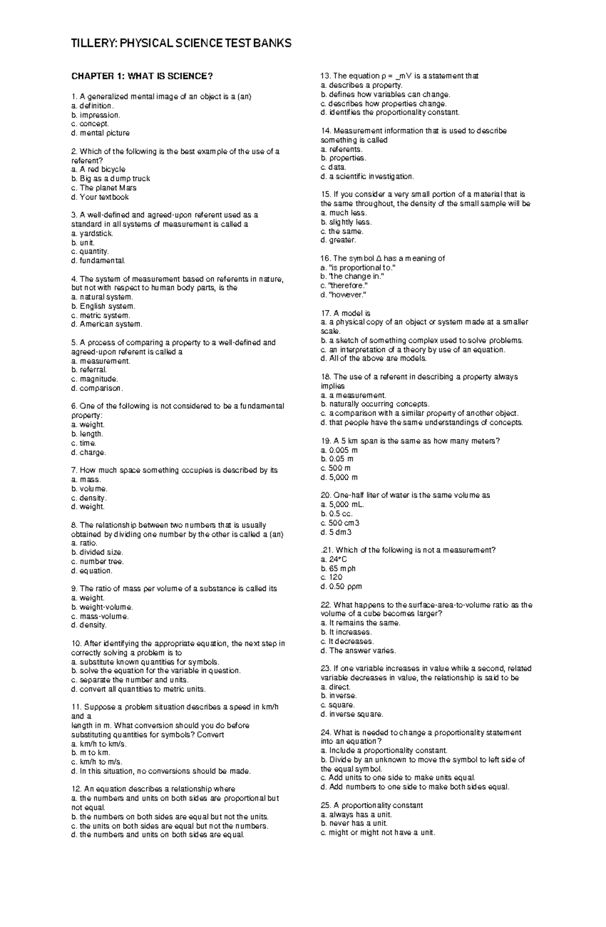 TILLERY: PHYSICAL SCIENCE TEST BANKS - COMPREHENSIVE REVIEW - Studocu