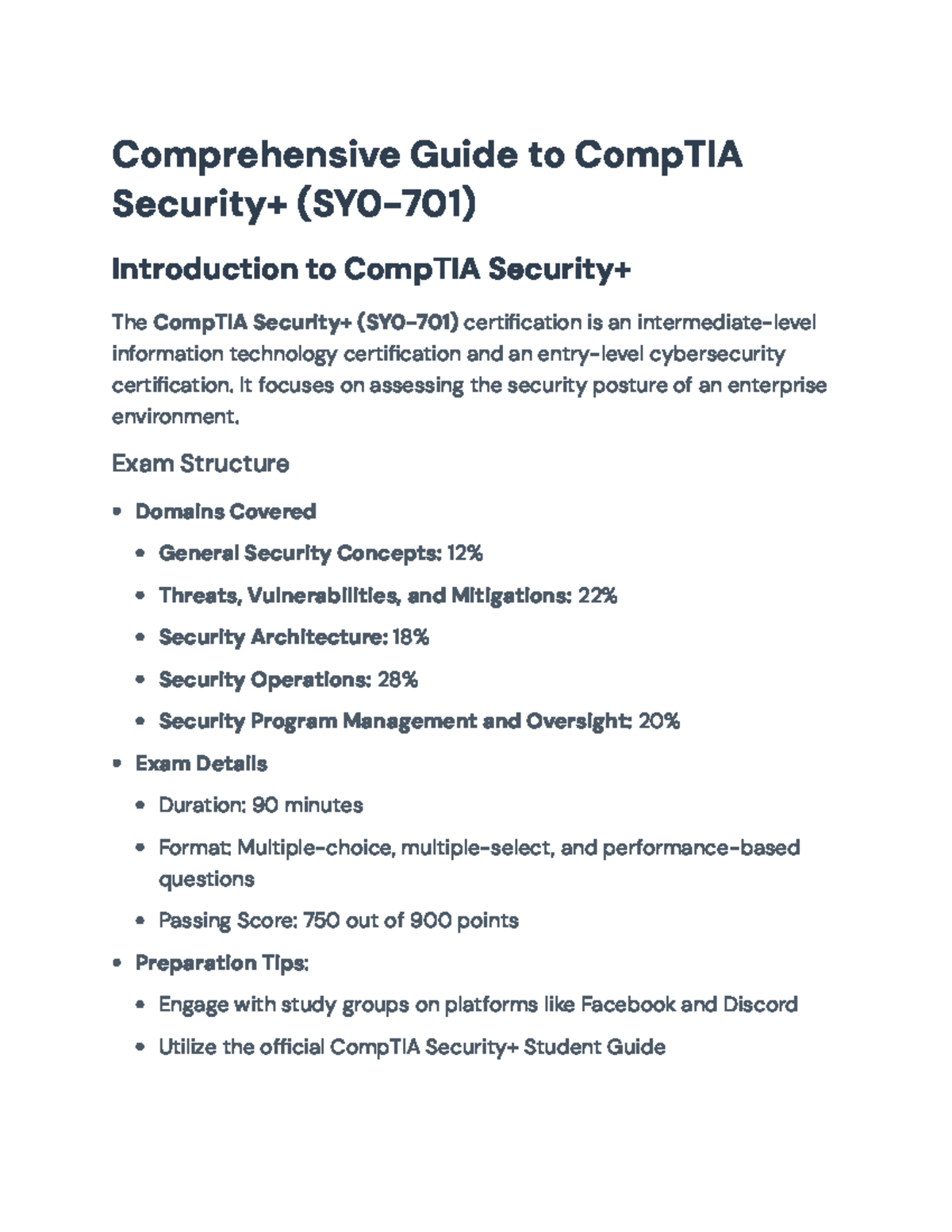 Comprehensive Guide to CompTIA Security+ (SY0-701) Exam Preparation ...