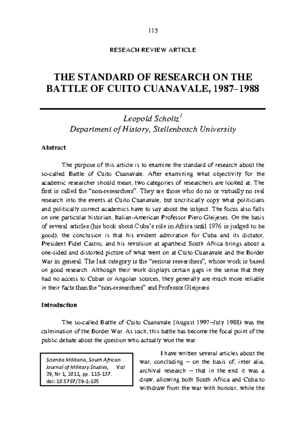 115 Research review article: The standard of research on the Battle of ...