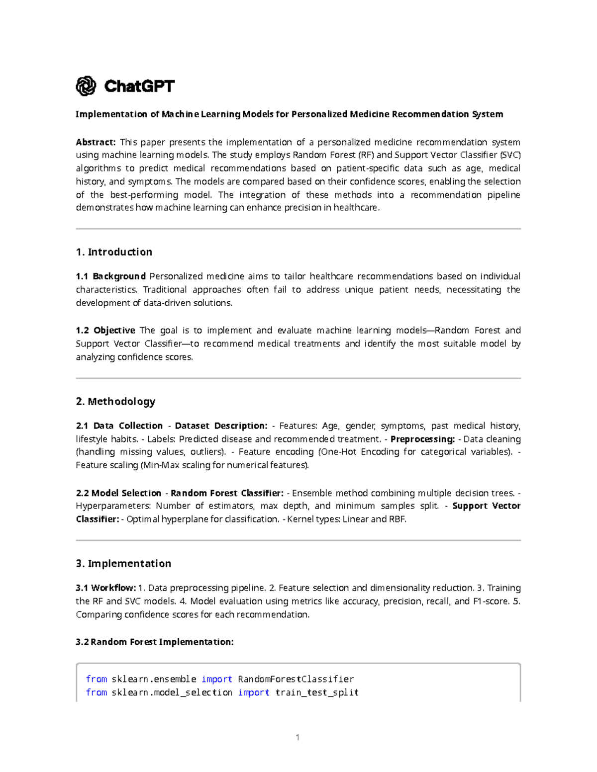 Implementation of ML Models for Personalized Medicine (CS 101) - Studocu