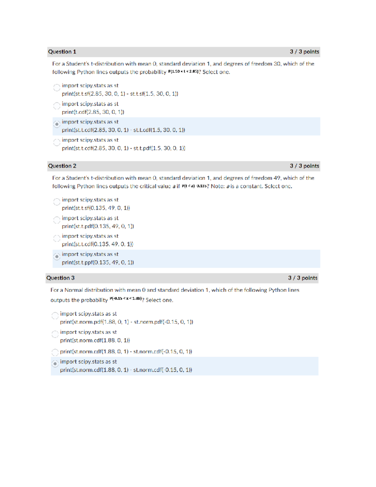 Chapter 2 Quiz - Python Functions & Probability Distributions - Studocu