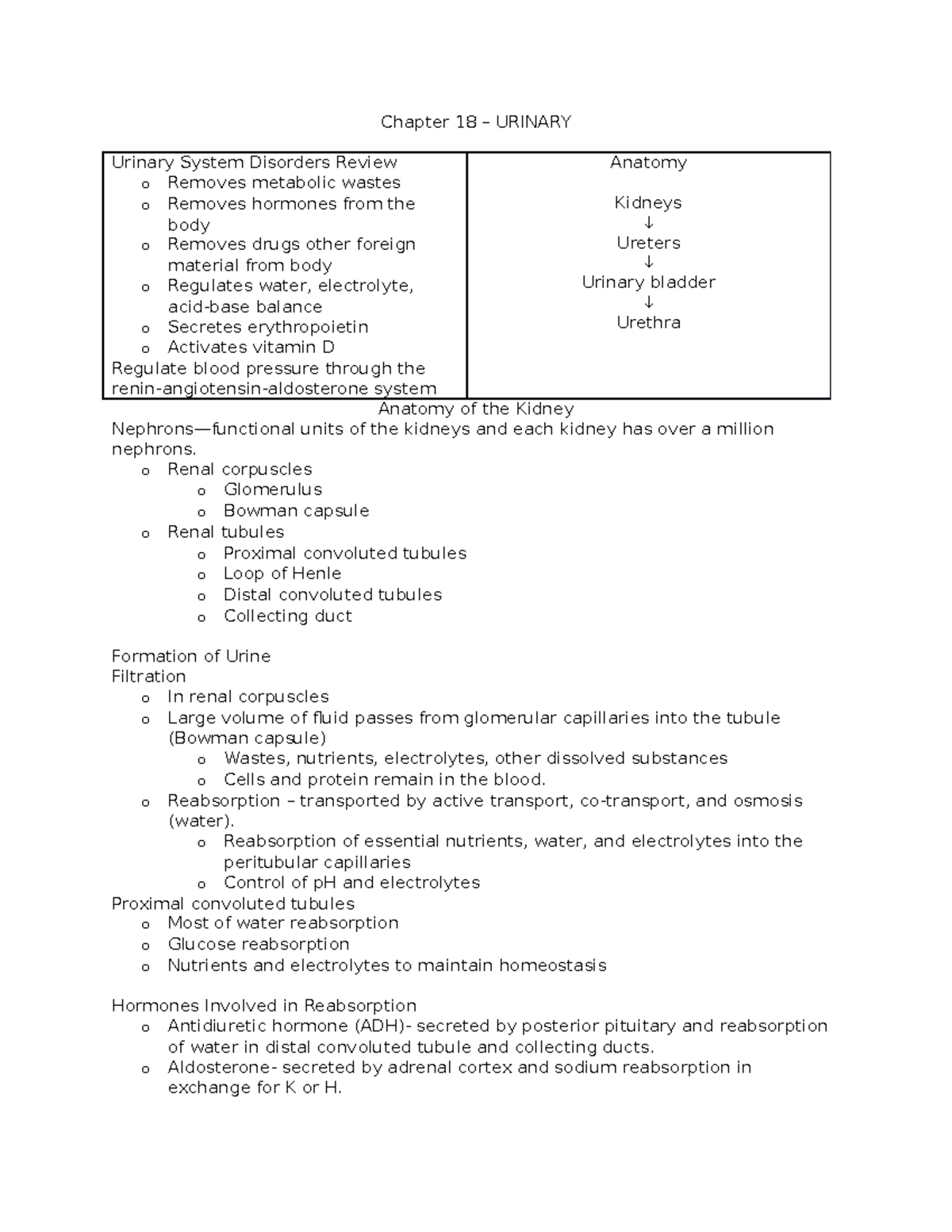 Chapter 18-urinary - Chapter 18 – URINARY Urinary System Disorders ...
