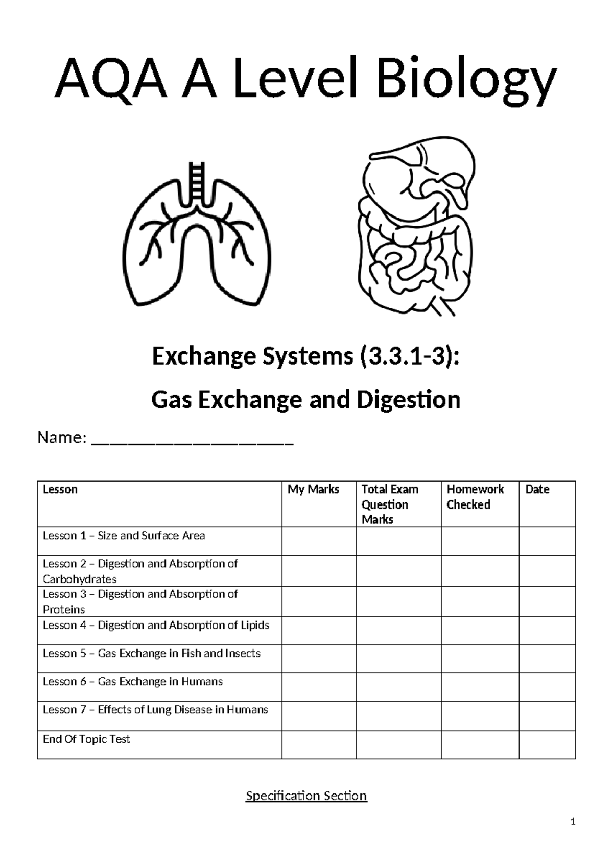 AQA A Level Biology: Lesson on Gas Exchange & Digestion Systems - Studocu