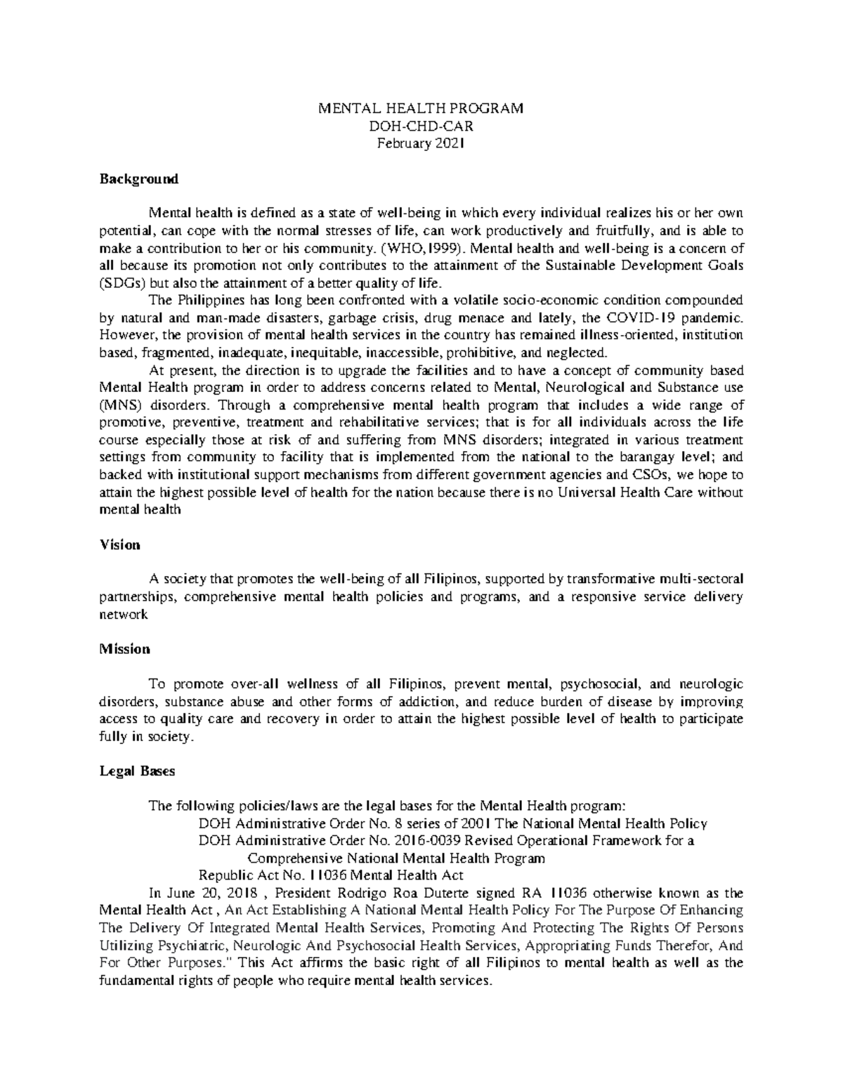 Mental Health Program Overview and Statistics (MH SA 2021) - Studocu