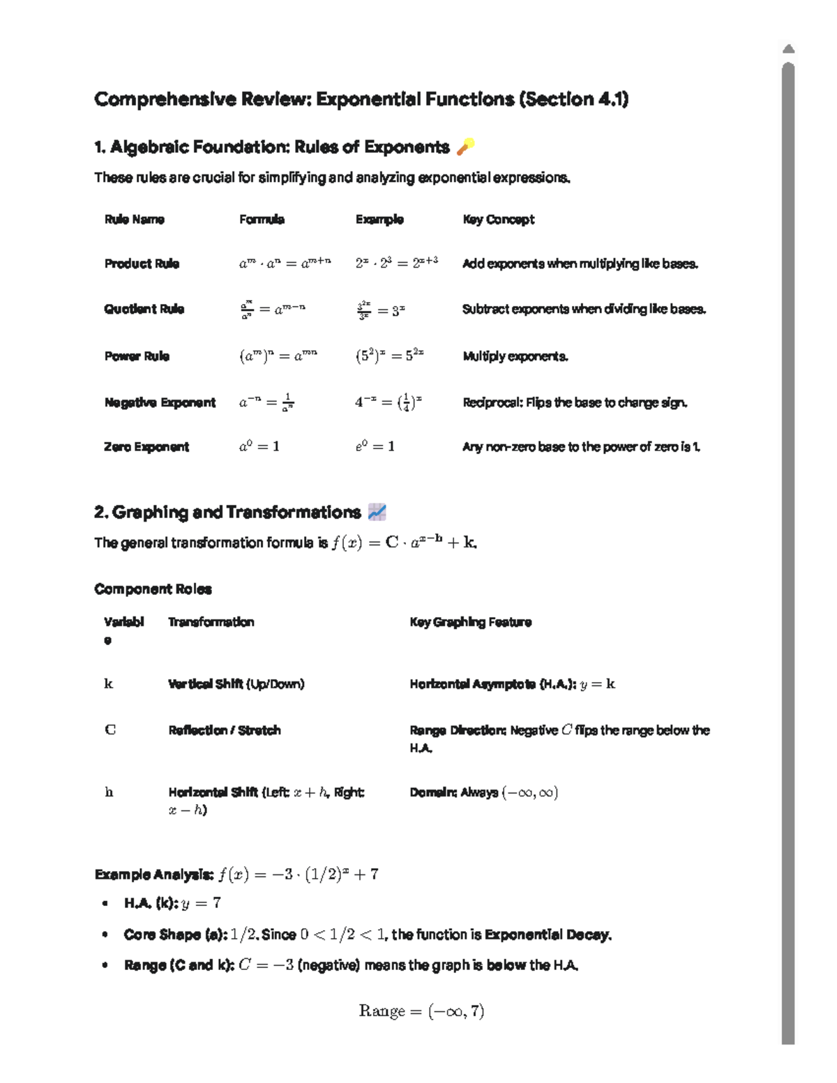 Comprehensive Review: Exponential Functions (Section 4.1) - Studocu
