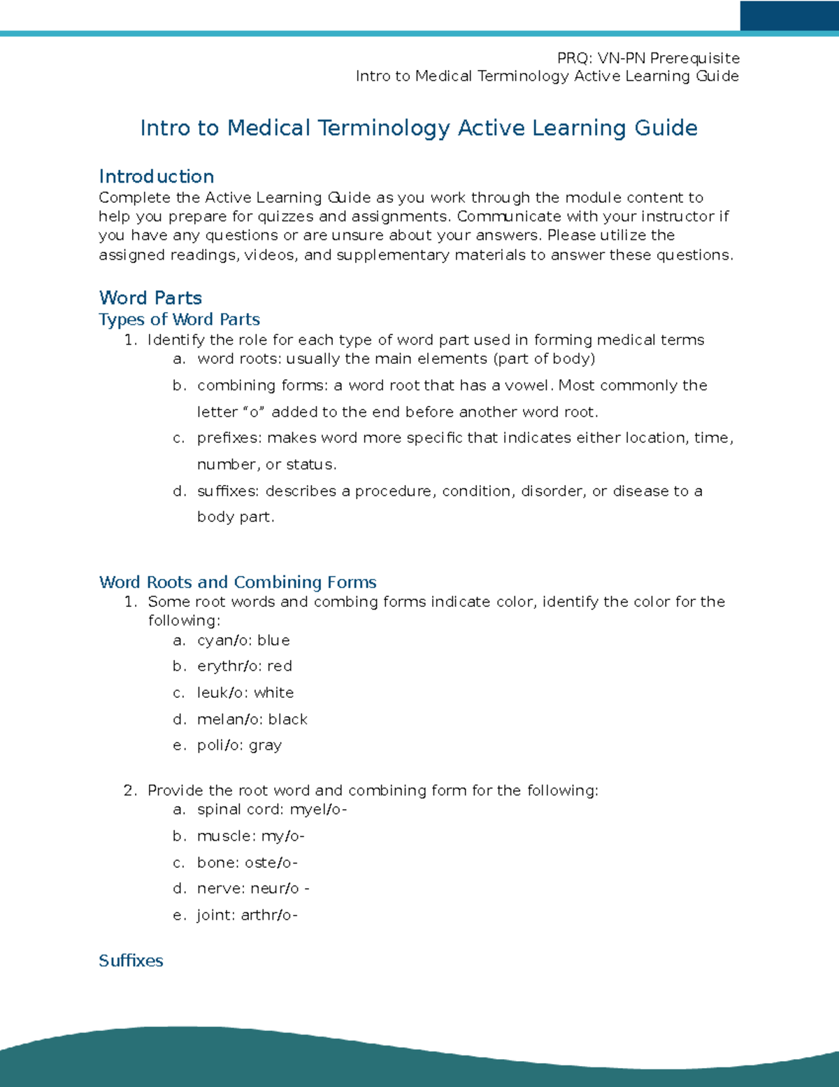 Introduction to Medical Terminology Active Learning Guide - Intro to ...