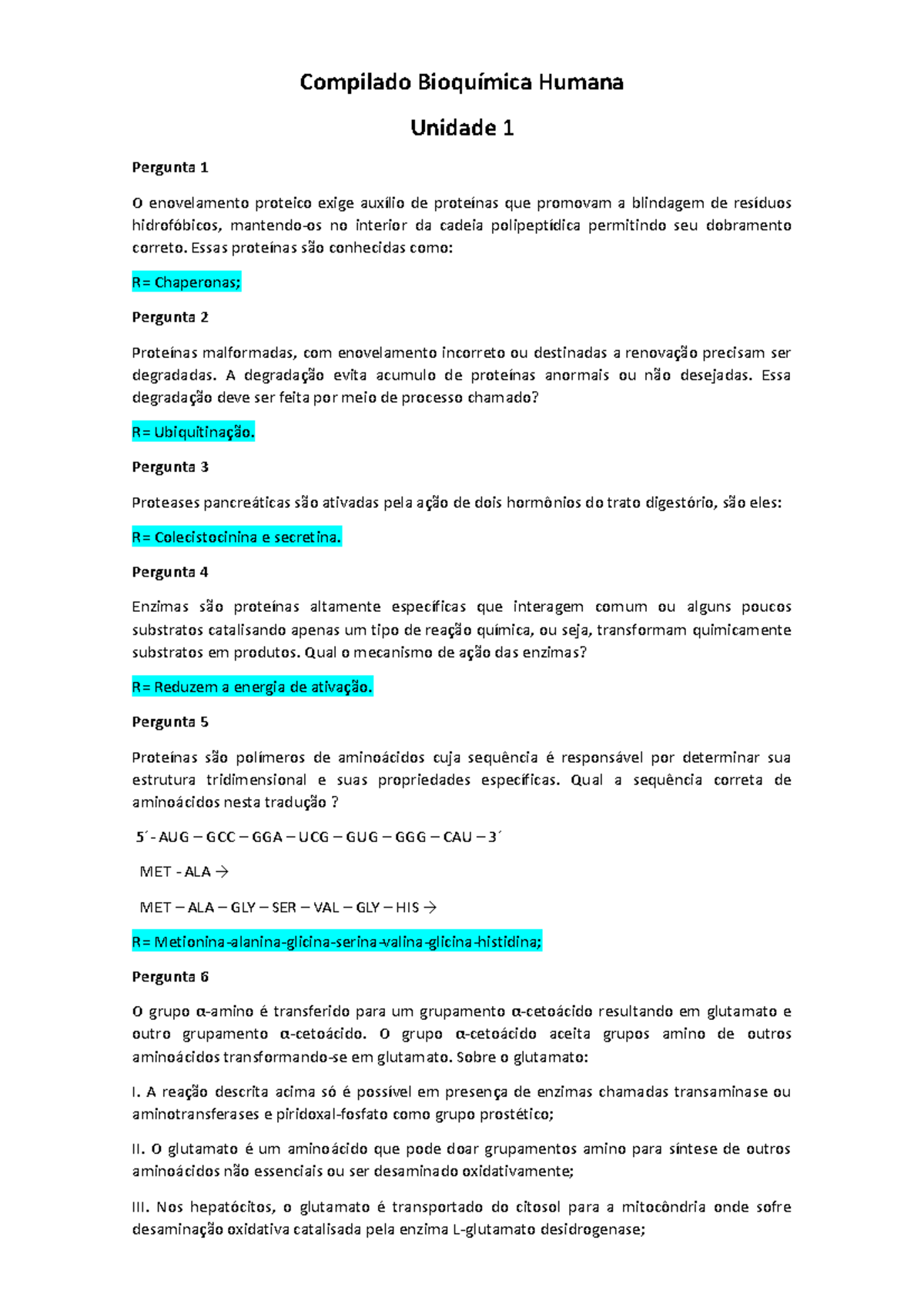 **Compilado Bioquímica Humana: Atividades de Aprendizagem e Questões ...