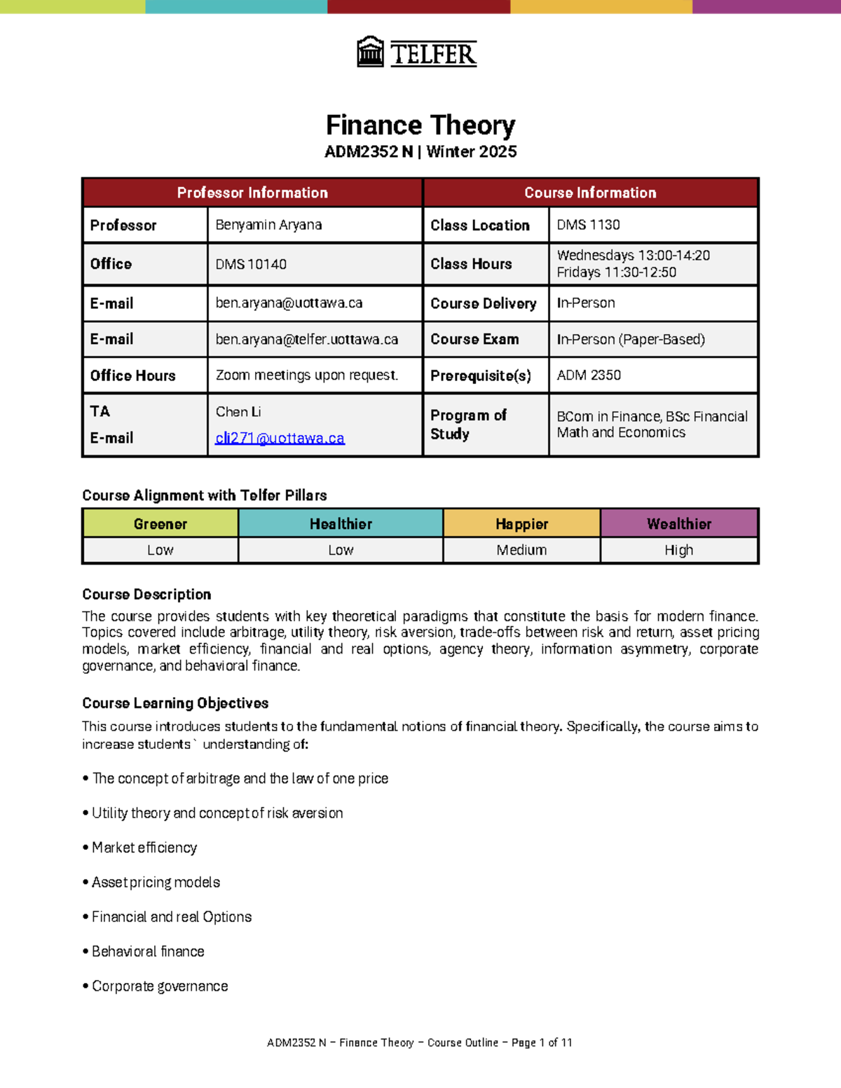Finance Theory- ADM2352 N - Winter 2025 - Finance Theory ADM2352 N ...