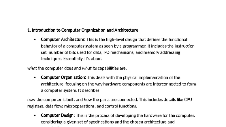 COA 101: Intro to Computer Organization & Architecture Notes - Studocu
