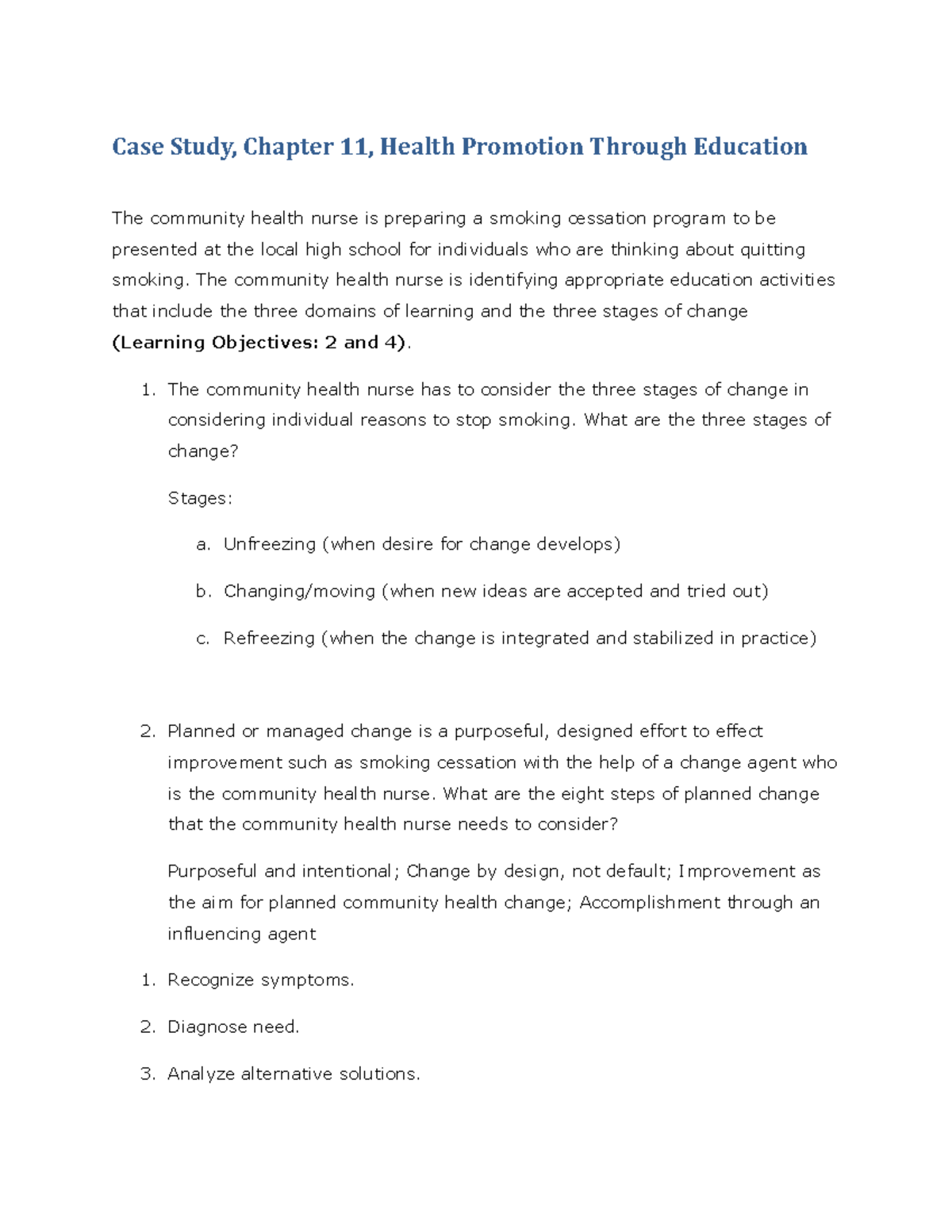 Chapter 11: Health Promotion Case Study - Smoking Cessation Program ...