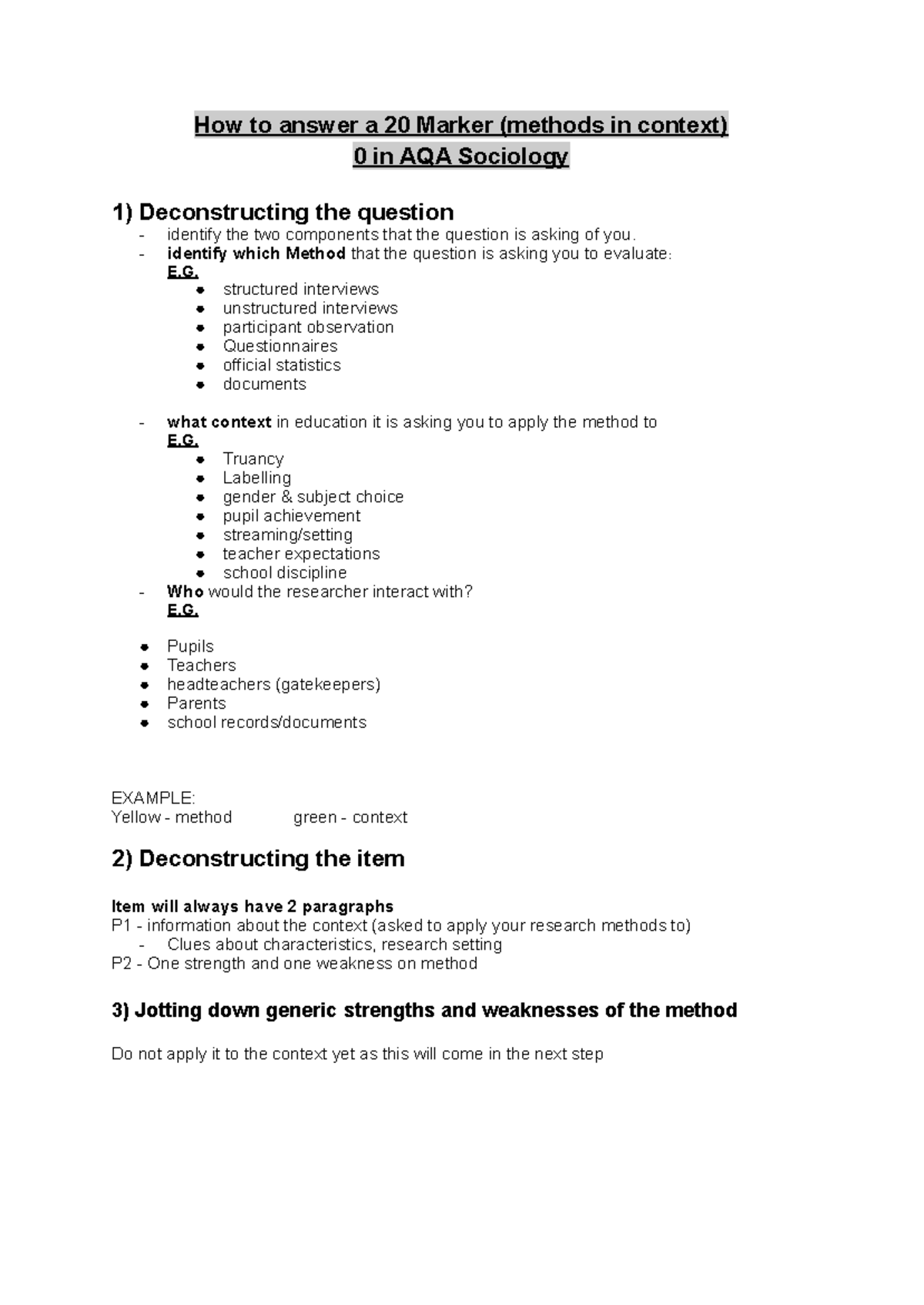 20 Marker Guide for AQA Sociology: Methods in Context - Studocu