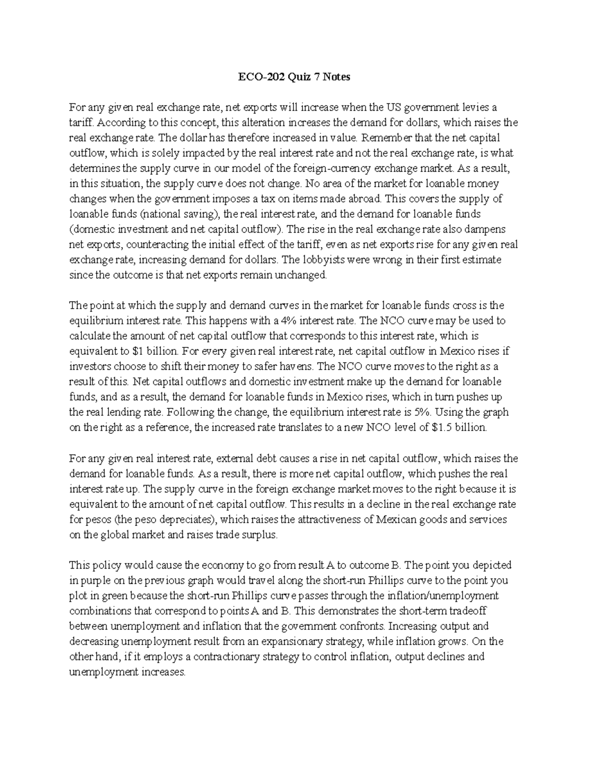 ECO 202 Quiz 7: Exchange Rates, Net Exports, & NCO Analysis - Studocu