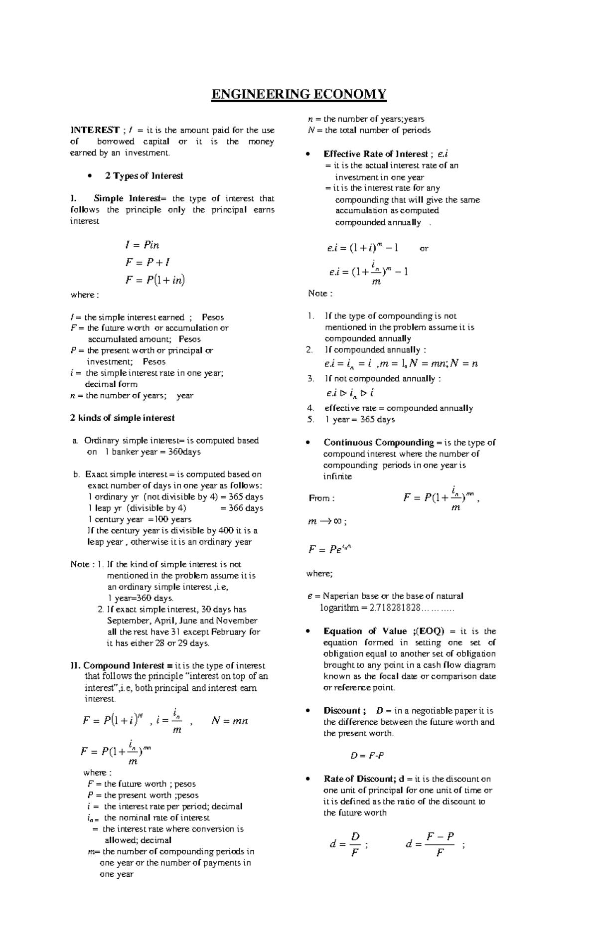 Engineering Economy: Concepts and Problems for ME 3 Course - Studocu