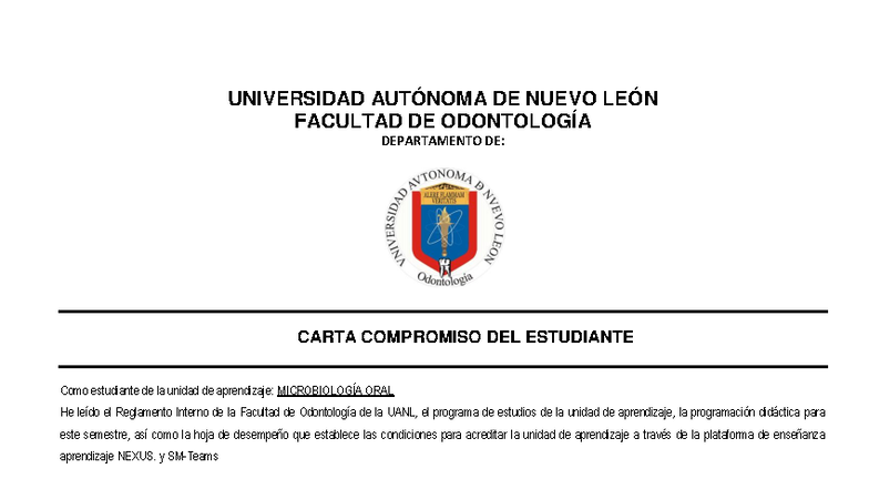 Carta Compromiso del Estudiante - Microbiología Oral F75 2024 - Studocu