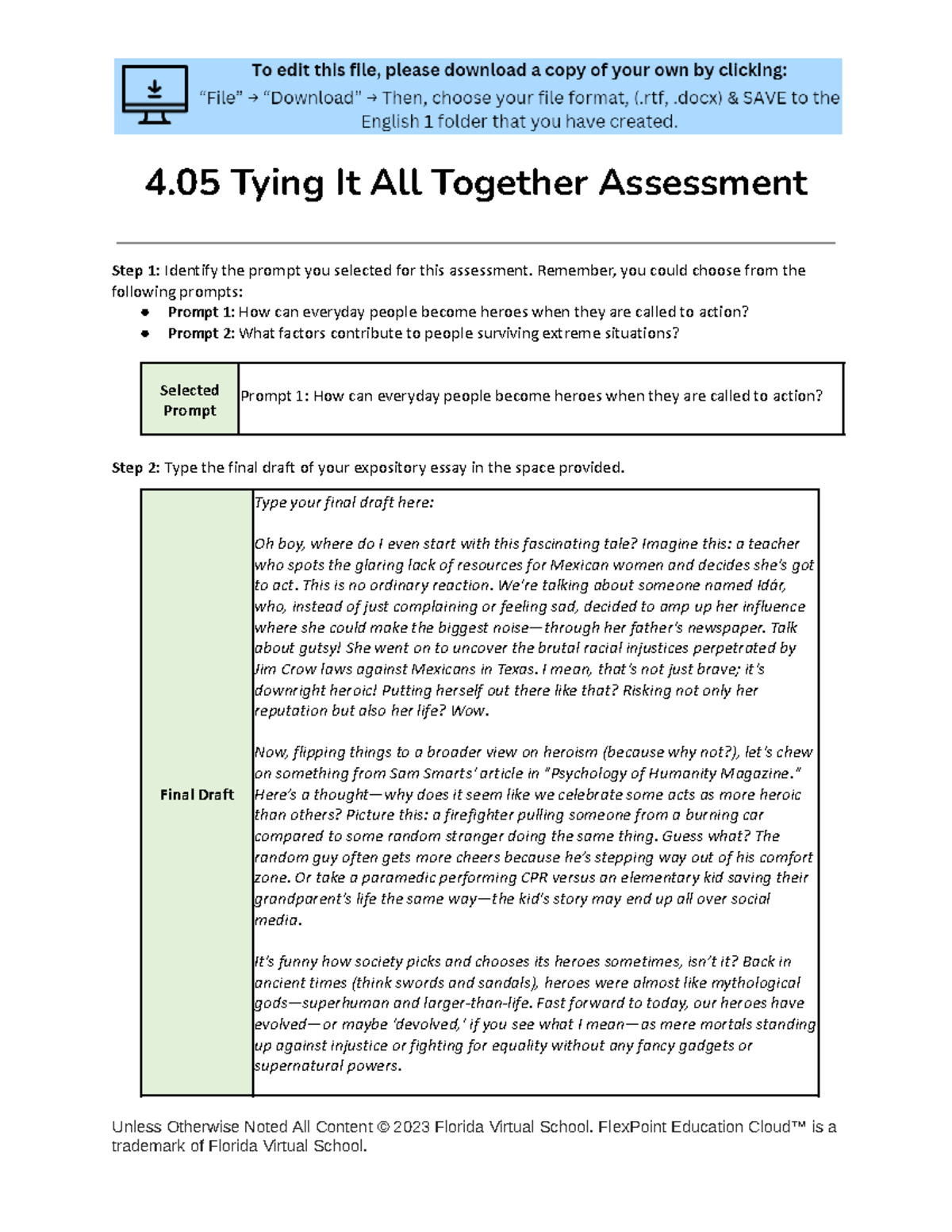 4.05 Expository Essay: Everyday Heroes and Their Impact Assessment ...