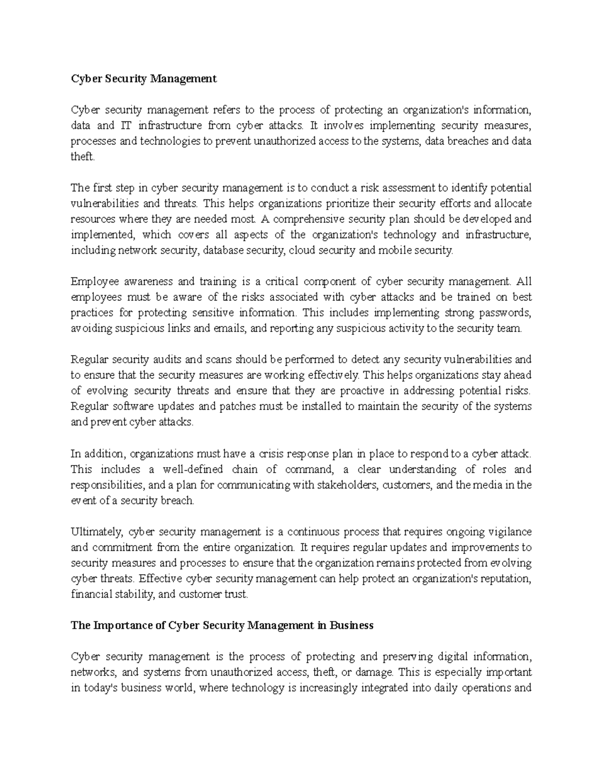 Lecture Notes: Week 1 - Cyber Security Management Overview - Studocu