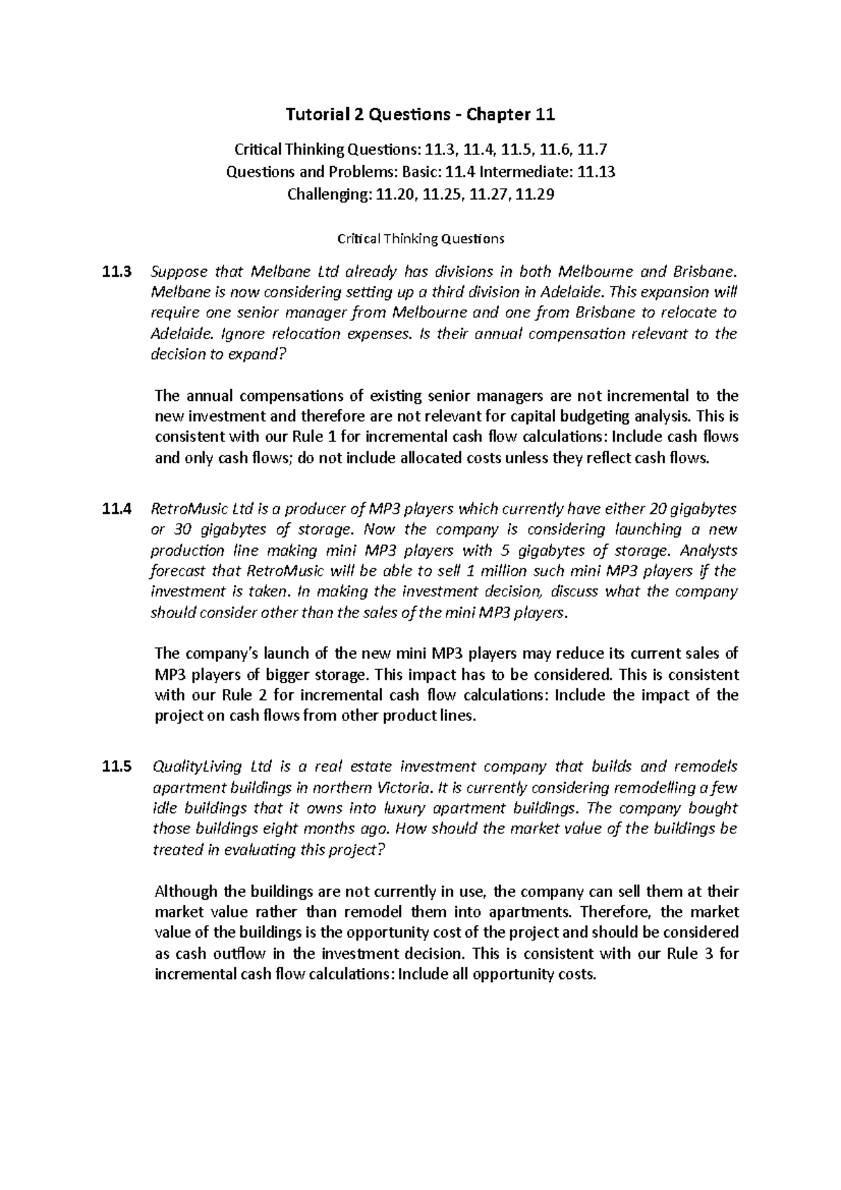 Tutorial 2 Solutions Overview (Chapter 11) - Studocu