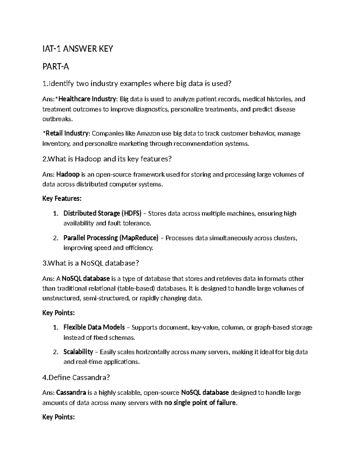 IAT-1 Big Data Analytics Answer Key - Studocu
