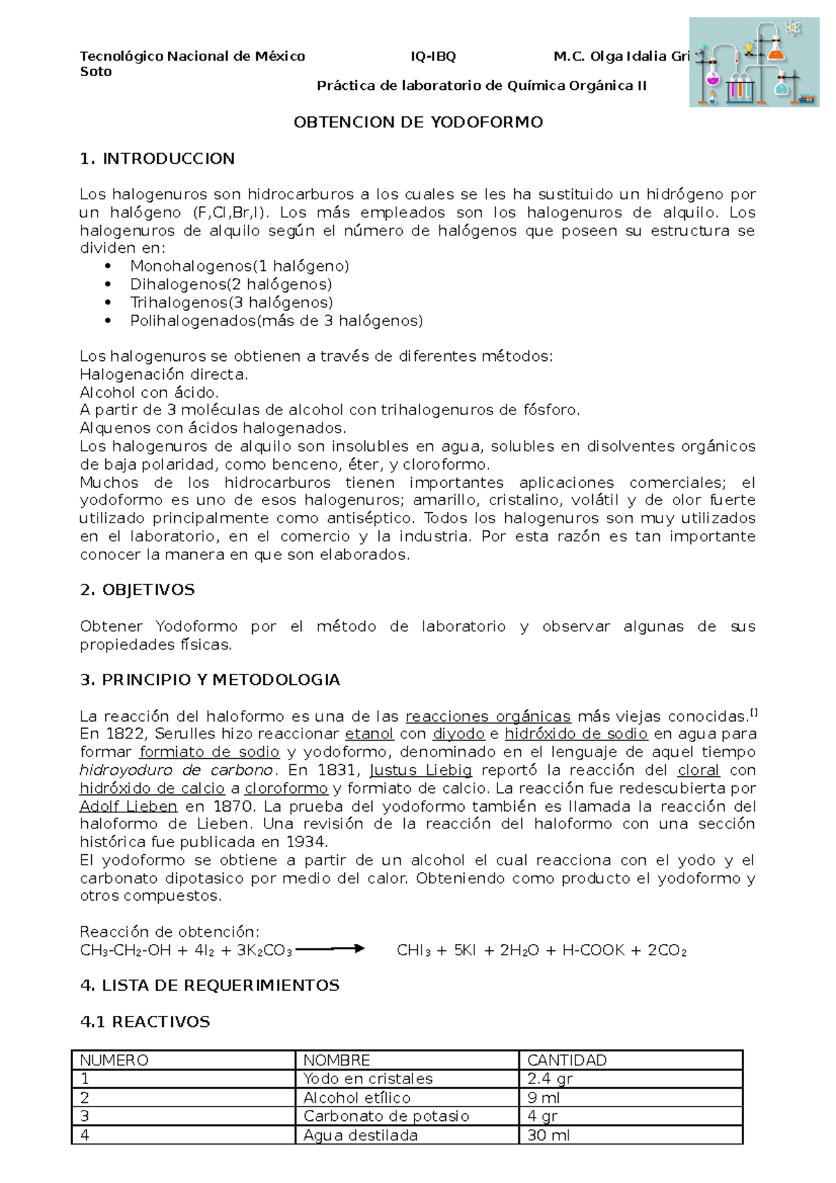 Prac#1- Halogenuros de alquilo-Obtención de Yodoformo - Tecnológico ...