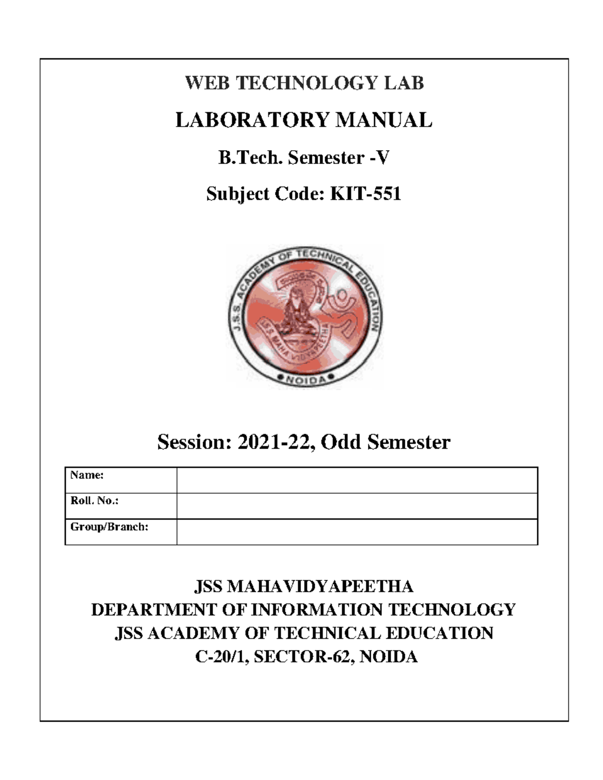 Lab manual for Web technology 2021-22 - WEB TECHNOLOGY LAB LABORATORY ...