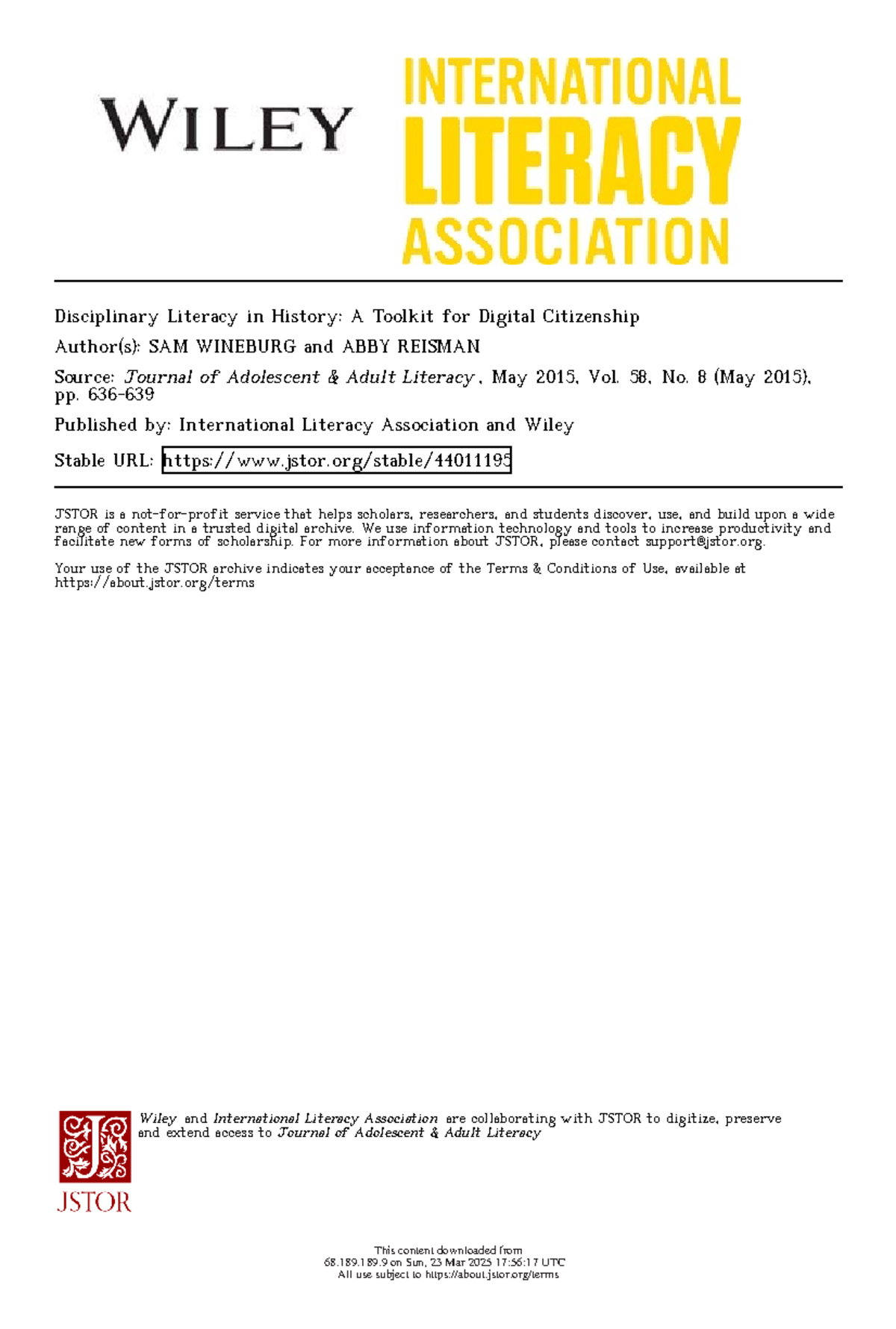 Disciplinary Literacy in History: Digital Citizenship Toolkit Guide ...