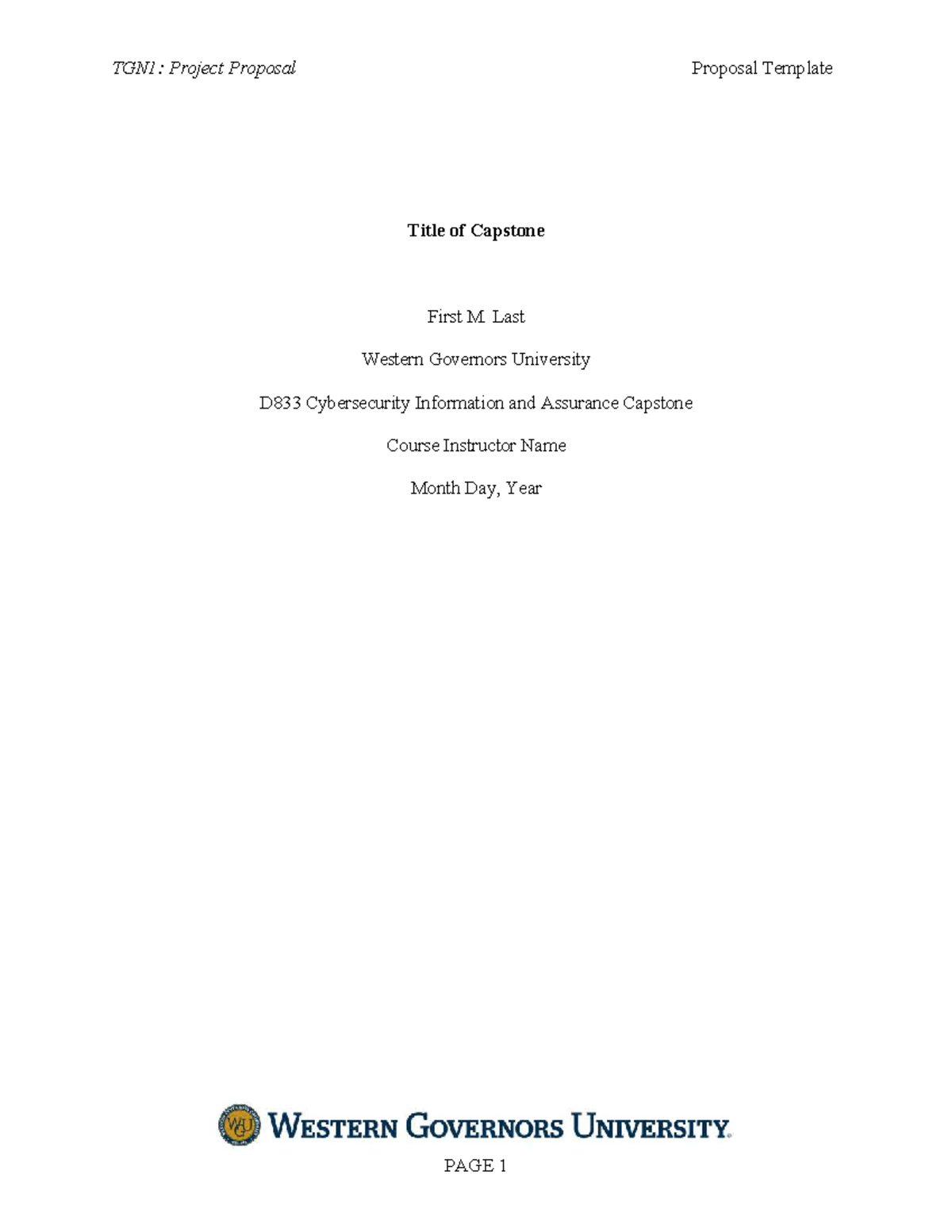 TGN1: Capstone Project Proposal Template for Cybersecurity D833 - Studocu