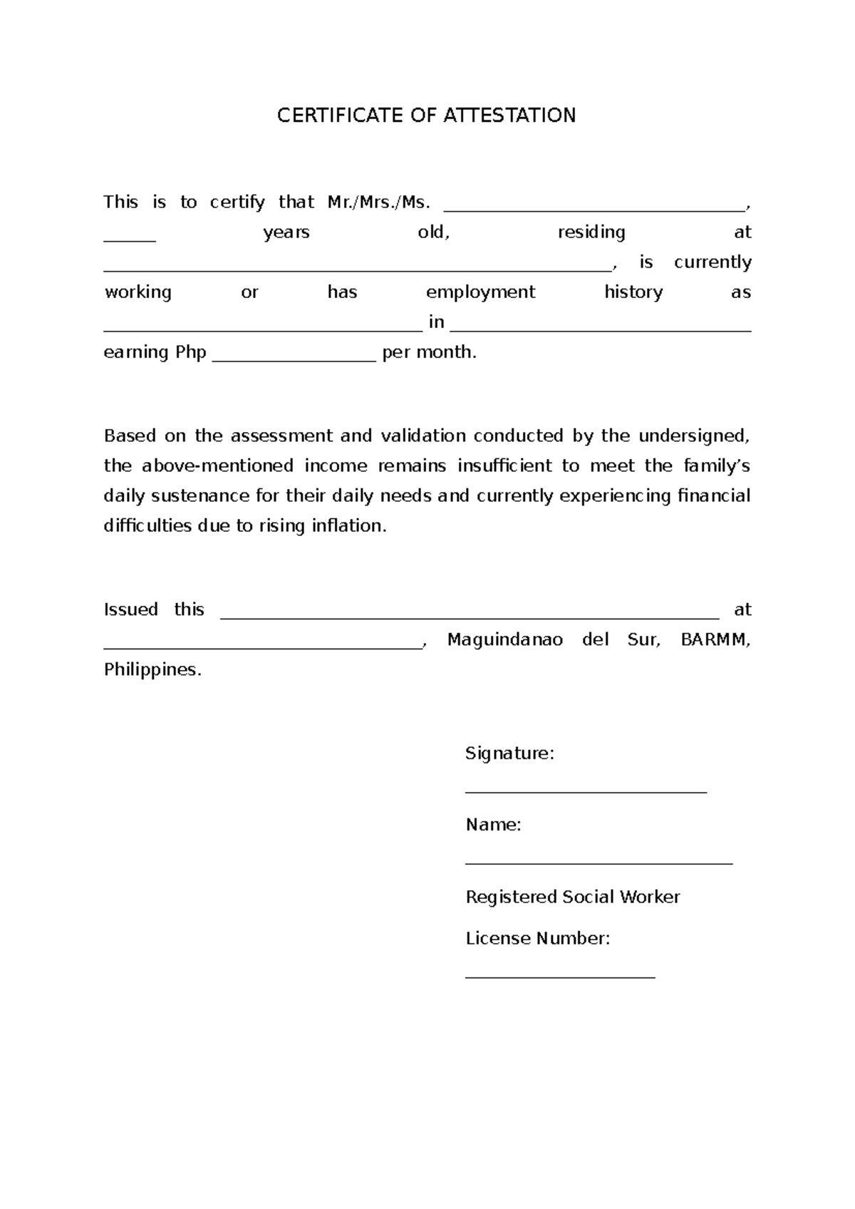 Certificate OF Attestation - Template - CERTIFICATE OF ATTESTATION This is to certify that - Studocu