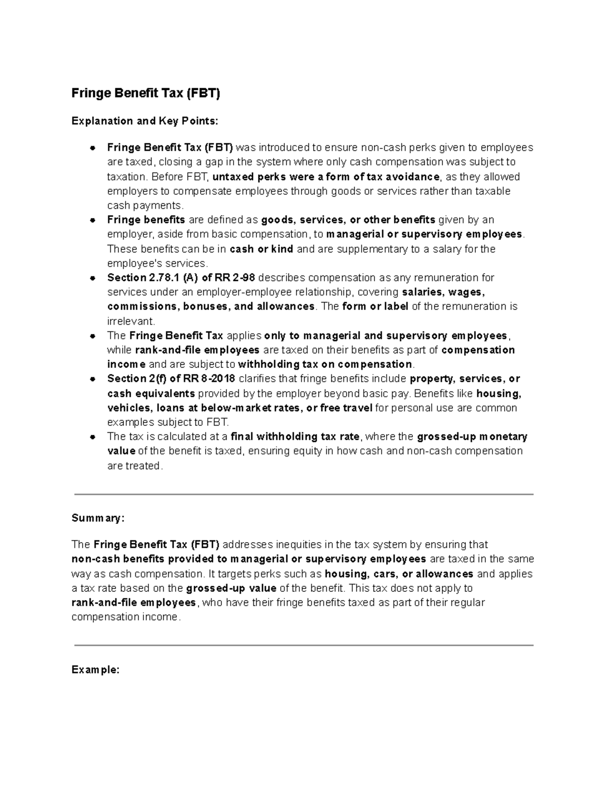 Chapter 3 & 6: Understanding Fringe Benefit Tax (FBT) Explained - Studocu