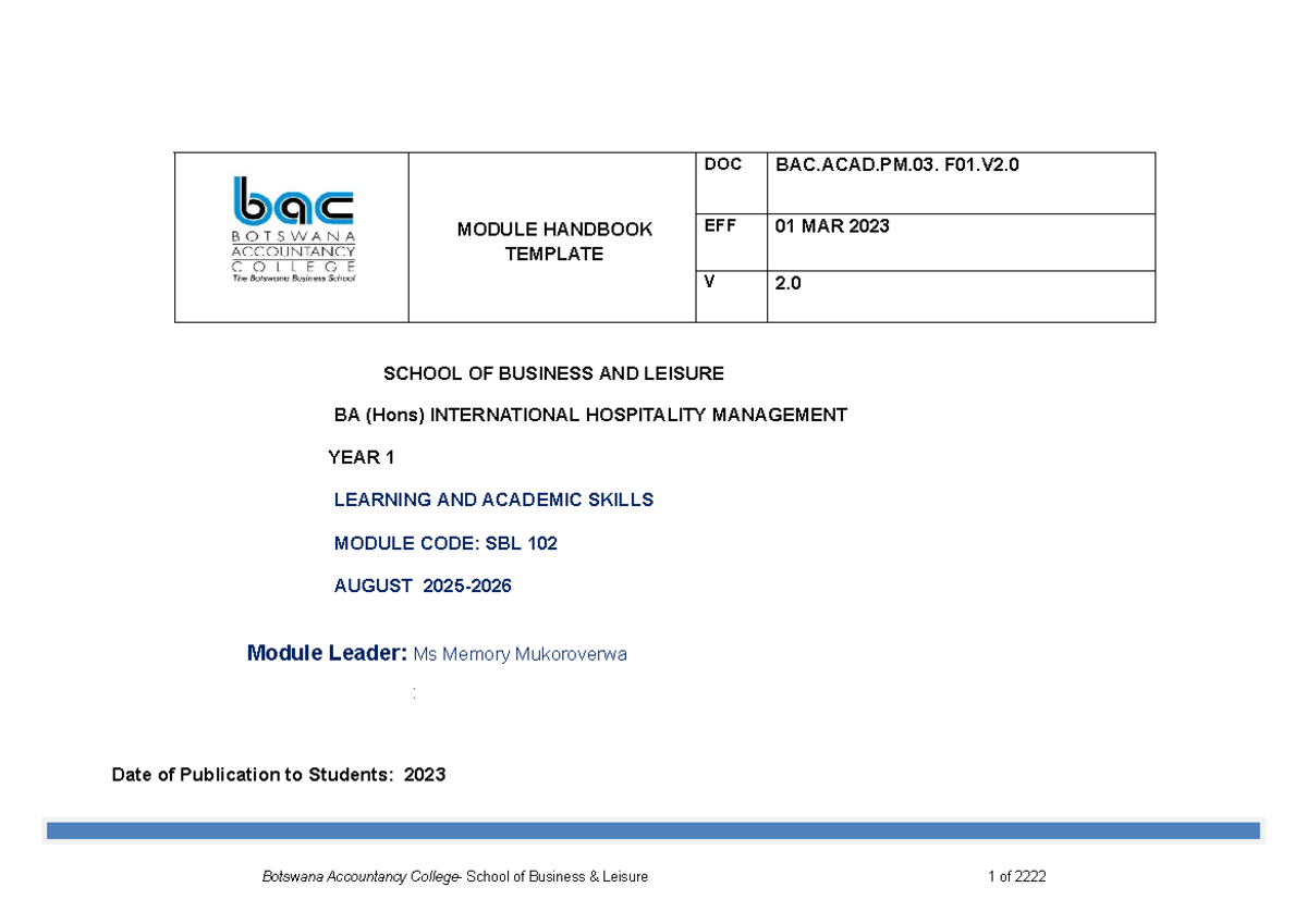 Learning and Academic Skills Handbook SBL 102 - Year 1 - Studocu