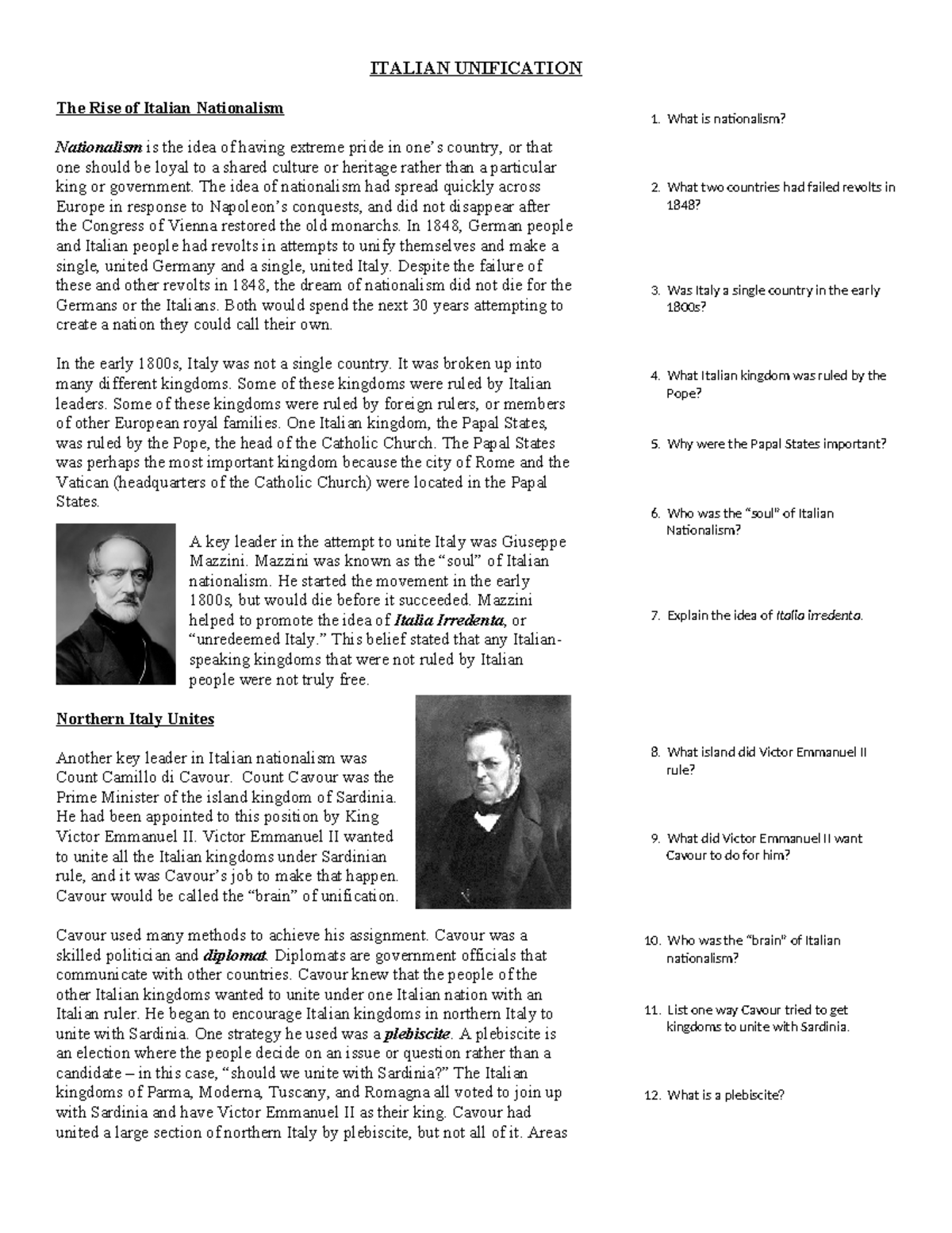 Italian Unification PR - ITALIAN UNIFICATION The Rise of Italian ...
