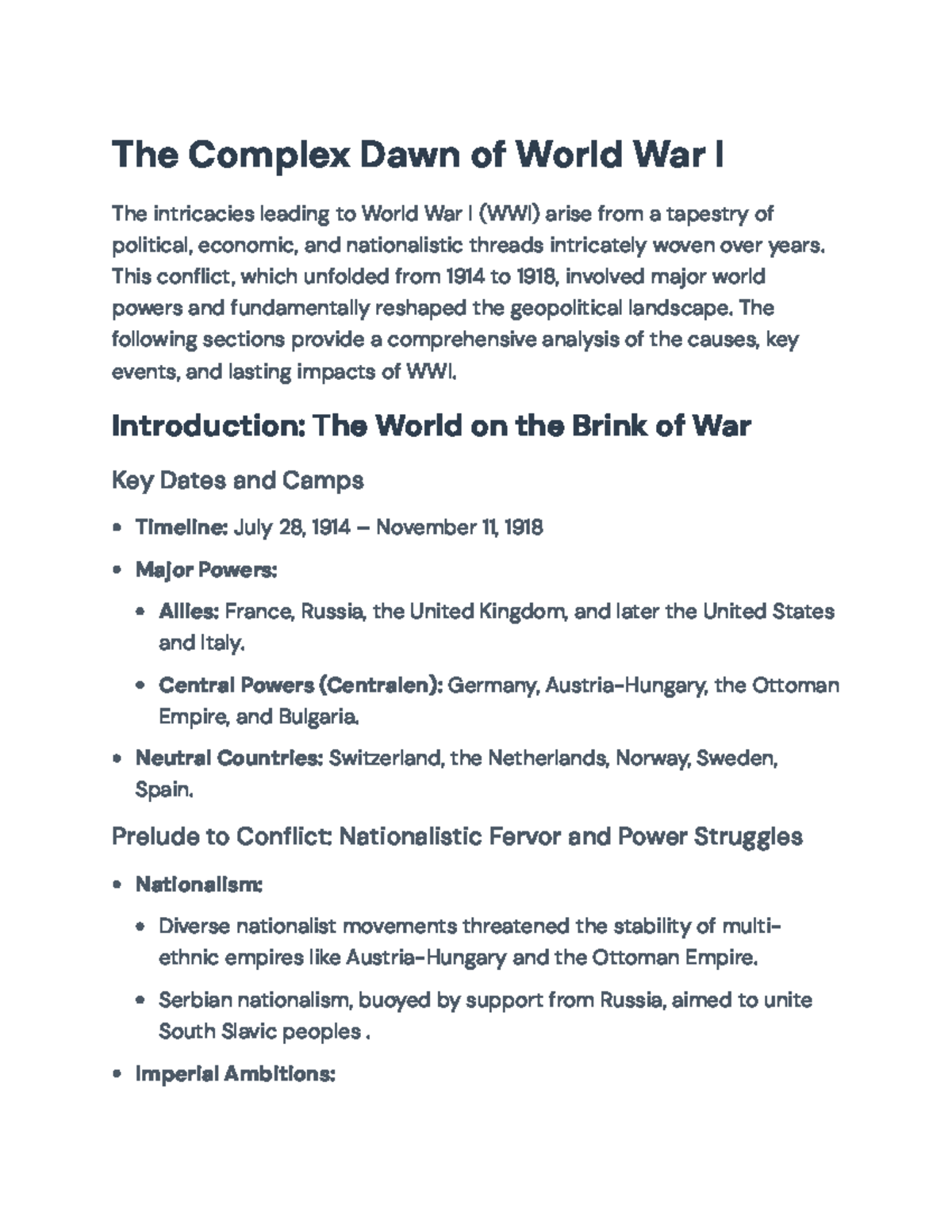 Analysis of Causes and Impact of WWI (HIST 101) - Studocu