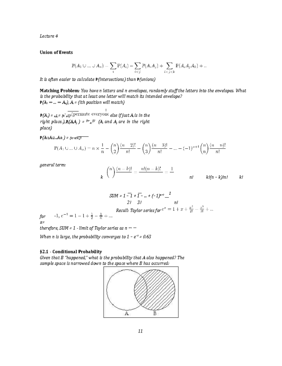 Union of Events - Lecture 4 Union of Events It is often easier to ...