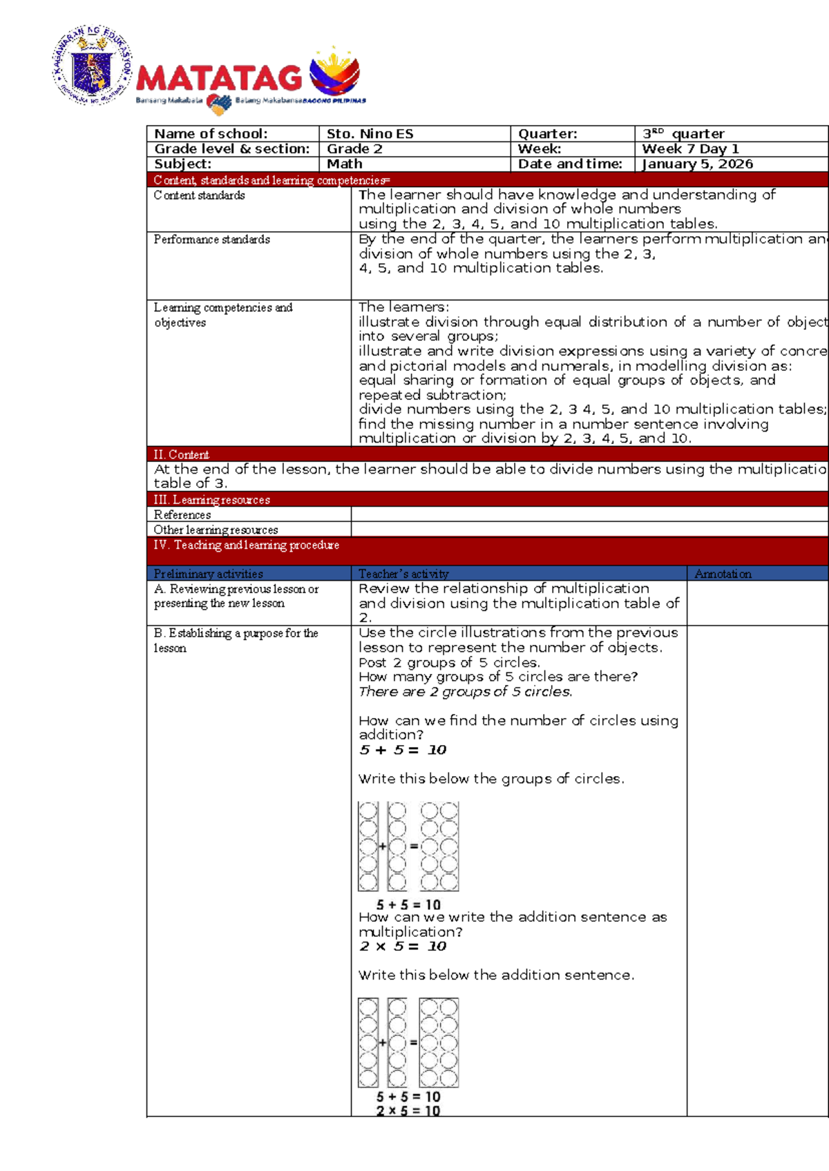 MATH W7 Q3 DLP: Mastering Multiplication & Division Concepts - Studocu