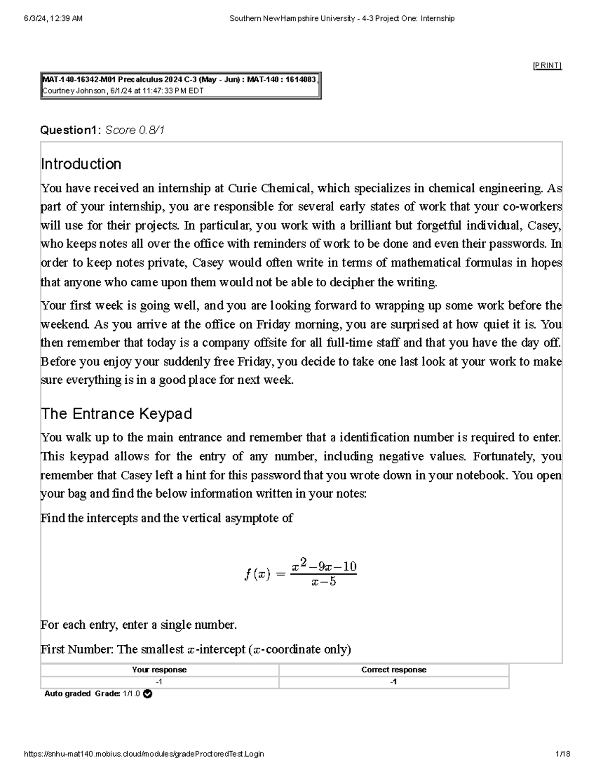 MAT-140 Precalculus - Internship Project 1: Curie Chemical Analysis ...