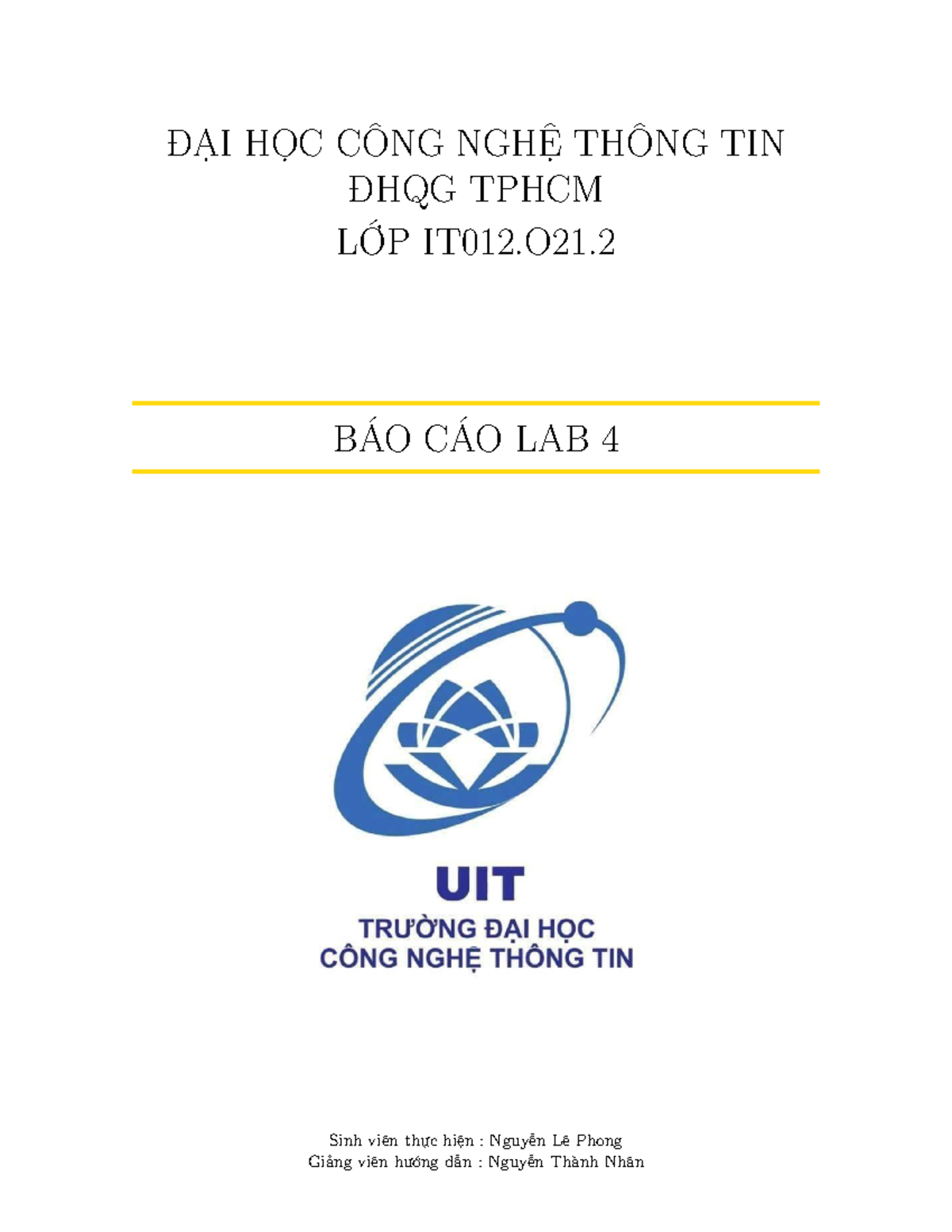 Tổ chức và cấu trúc máy tính II (IT012) - LAB04 - ĐẠI HỌC CÔNG NGHỆ THÔNG TIN ĐHQG TPHCM LỚP ...