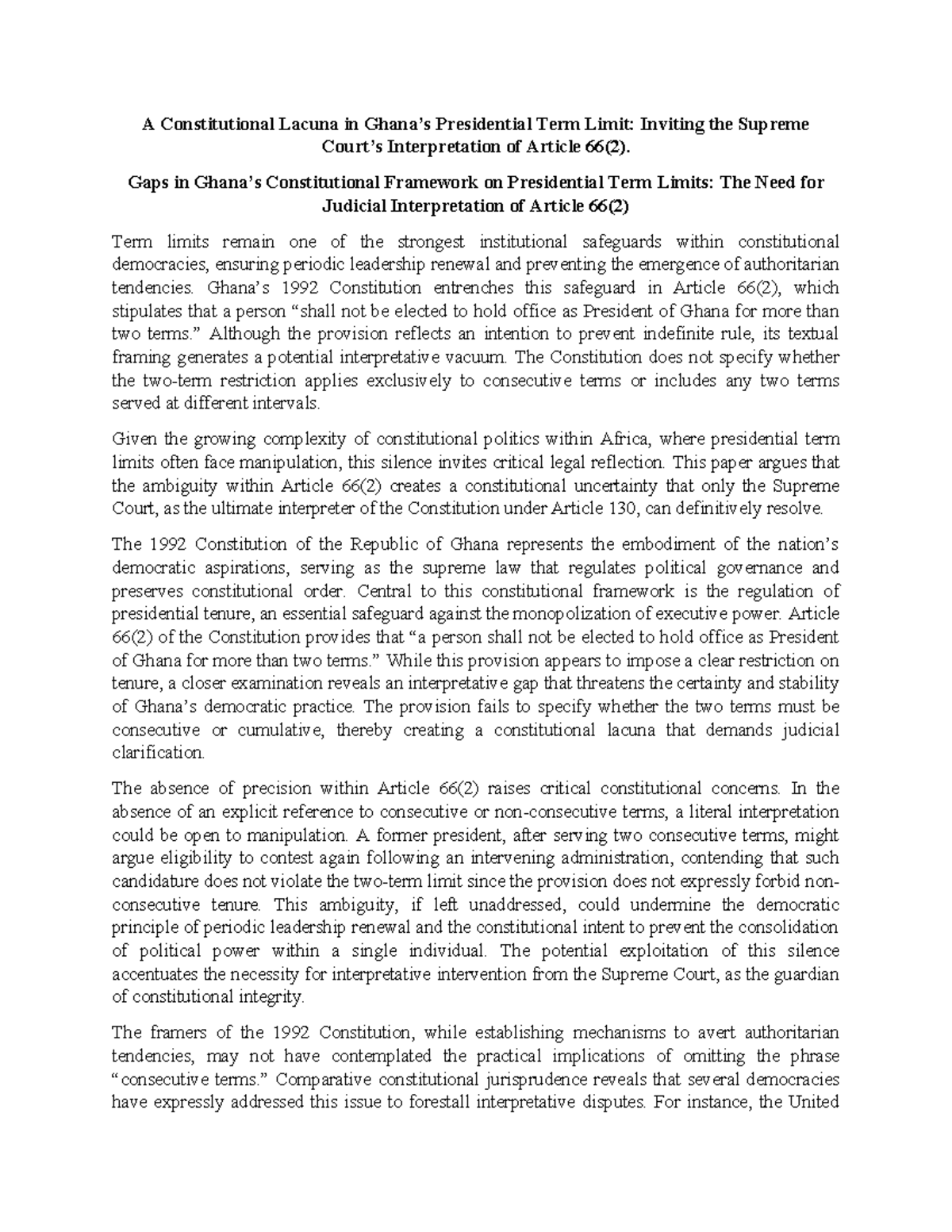 GHS 401: Judicial Interpretation of Article 66(2) on Presidential Term ...
