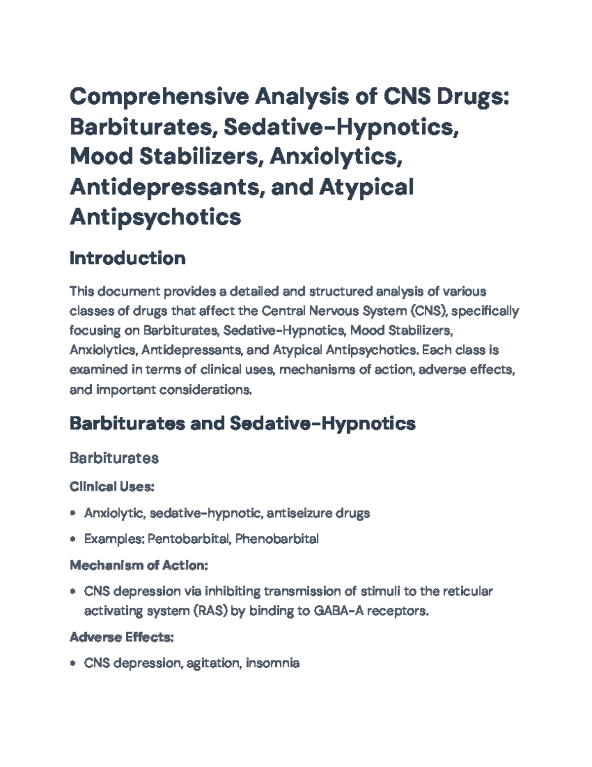 Comprehensive Overview of CNS Drug Classes and Their Applications ...