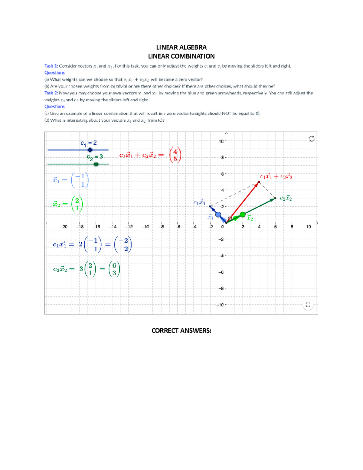 Linear Combination-Practice Materials - Linear Algebra With Matlab ...