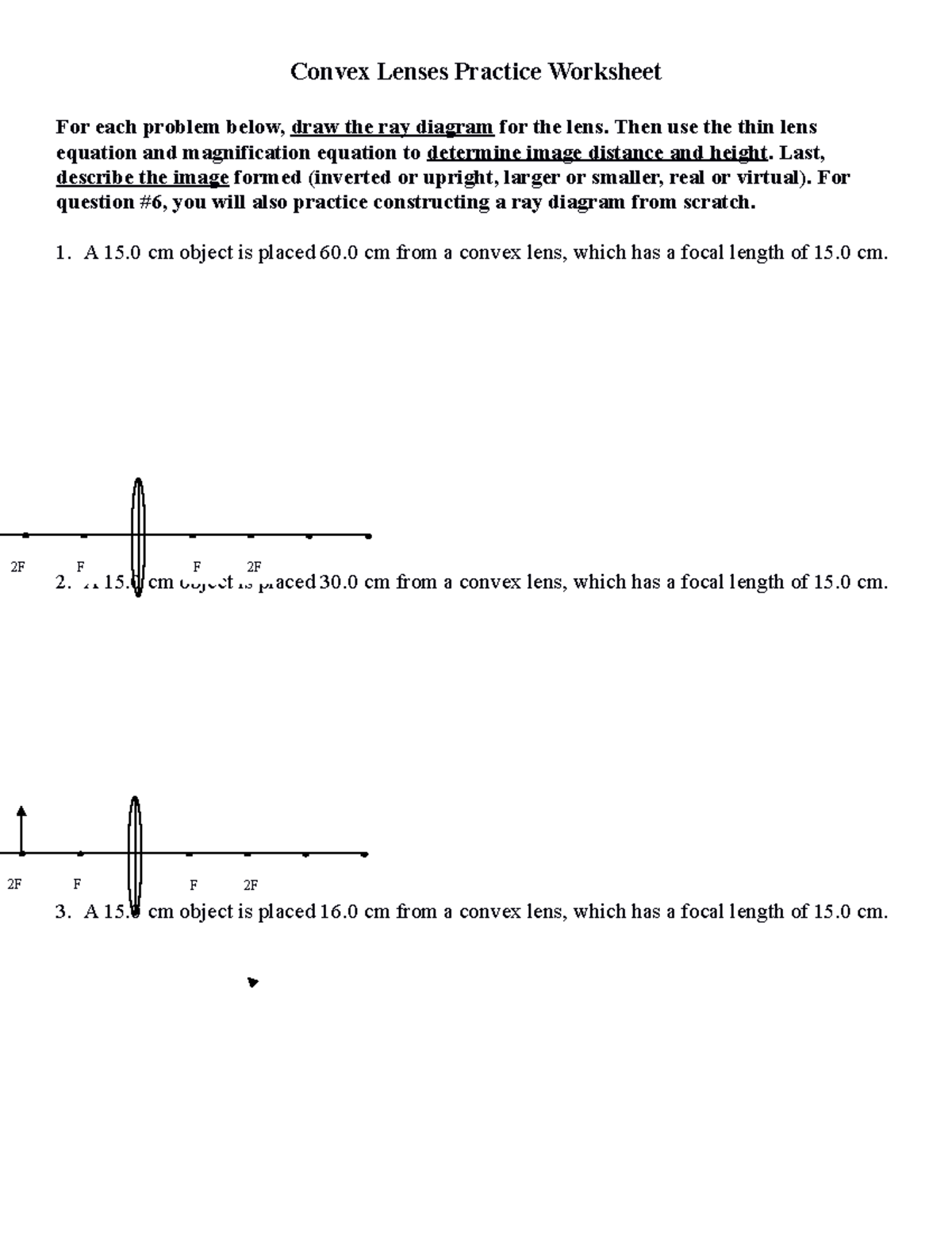 Convex Lenses Practice Worksheet: Ray Diagrams & Image Analysis - Studocu