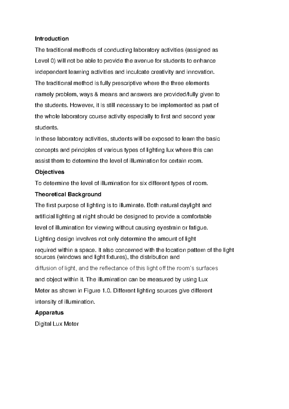 Lab Report on Lux Meter Measurements in Various Rooms - Studocu