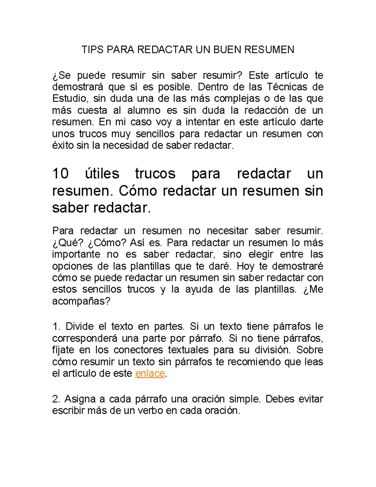 TIPS PARA Redactar UN BUEN Resumen 102922 - TIPS PARA REDACTAR UN BUEN RESUMEN ¿Se puede resumir ...