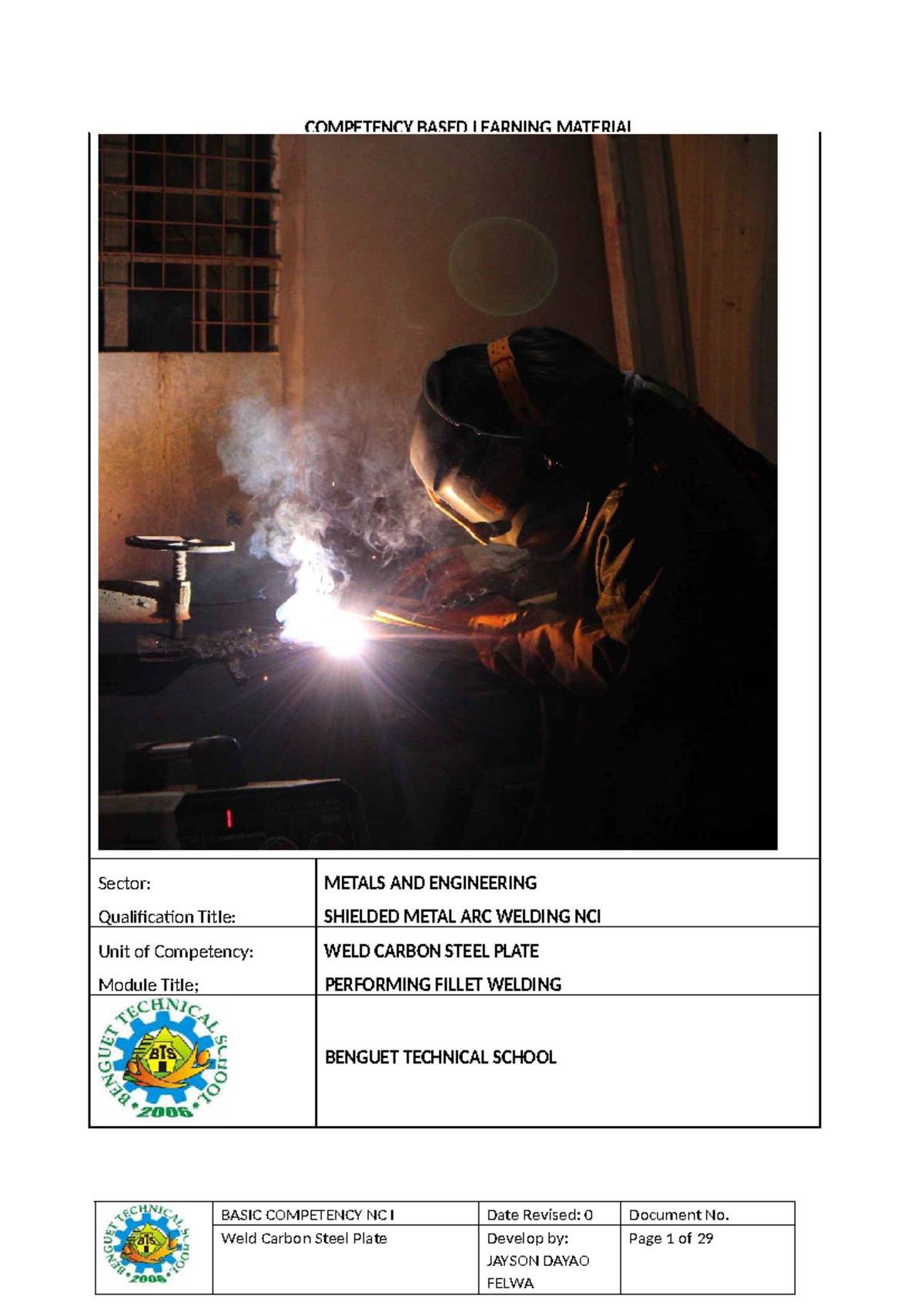 CORE-CBLM SMAW NC I: Performing Fillet Welding on Carbon Steel - Studocu
