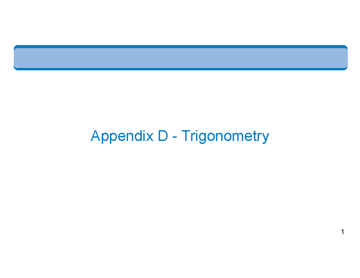 Appendix D - edvsbakbvfhjvbf - Appendix D - Trigonometry Angles in ...