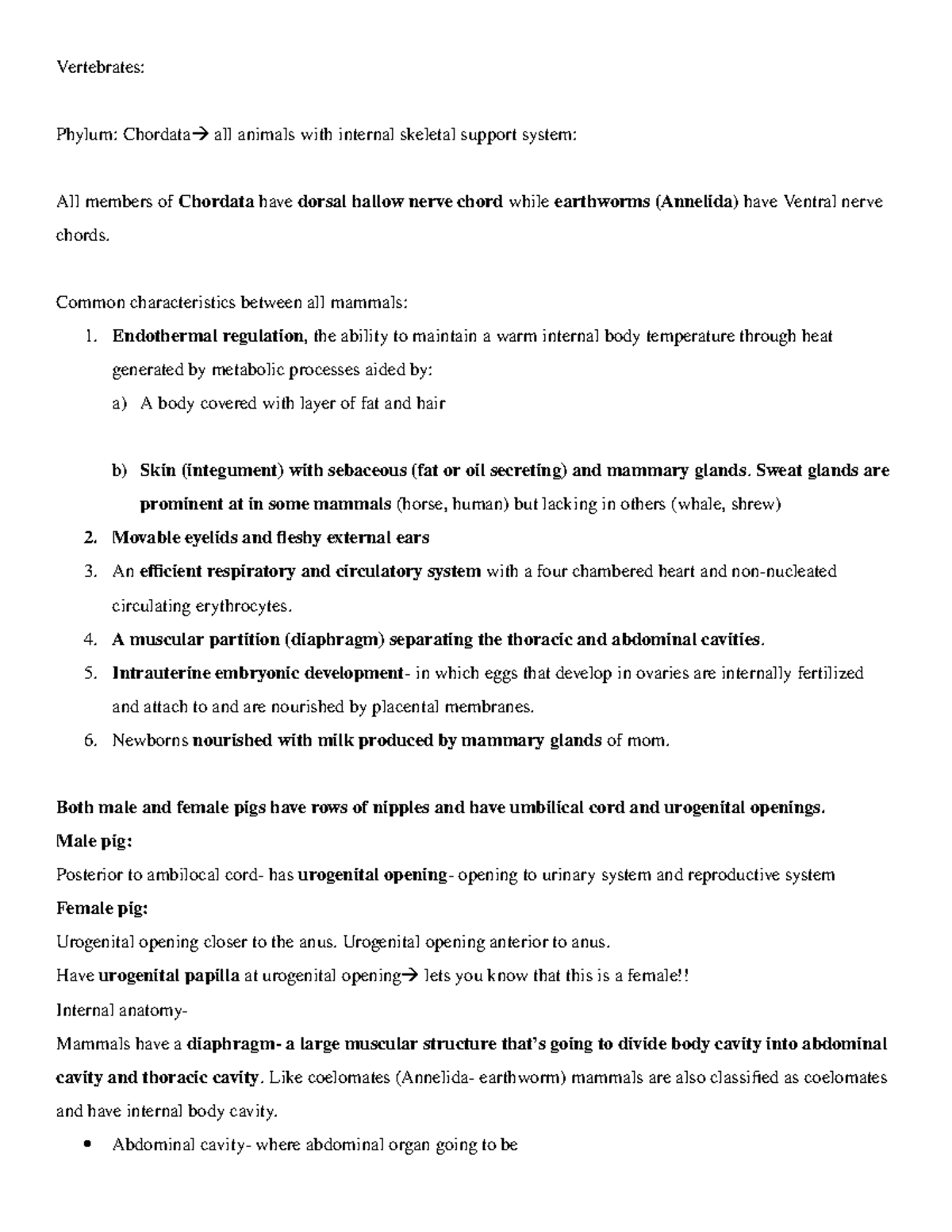 Lecture Notes on Vertebrate Anatomy and Physiology - Bio Practical 2 ...