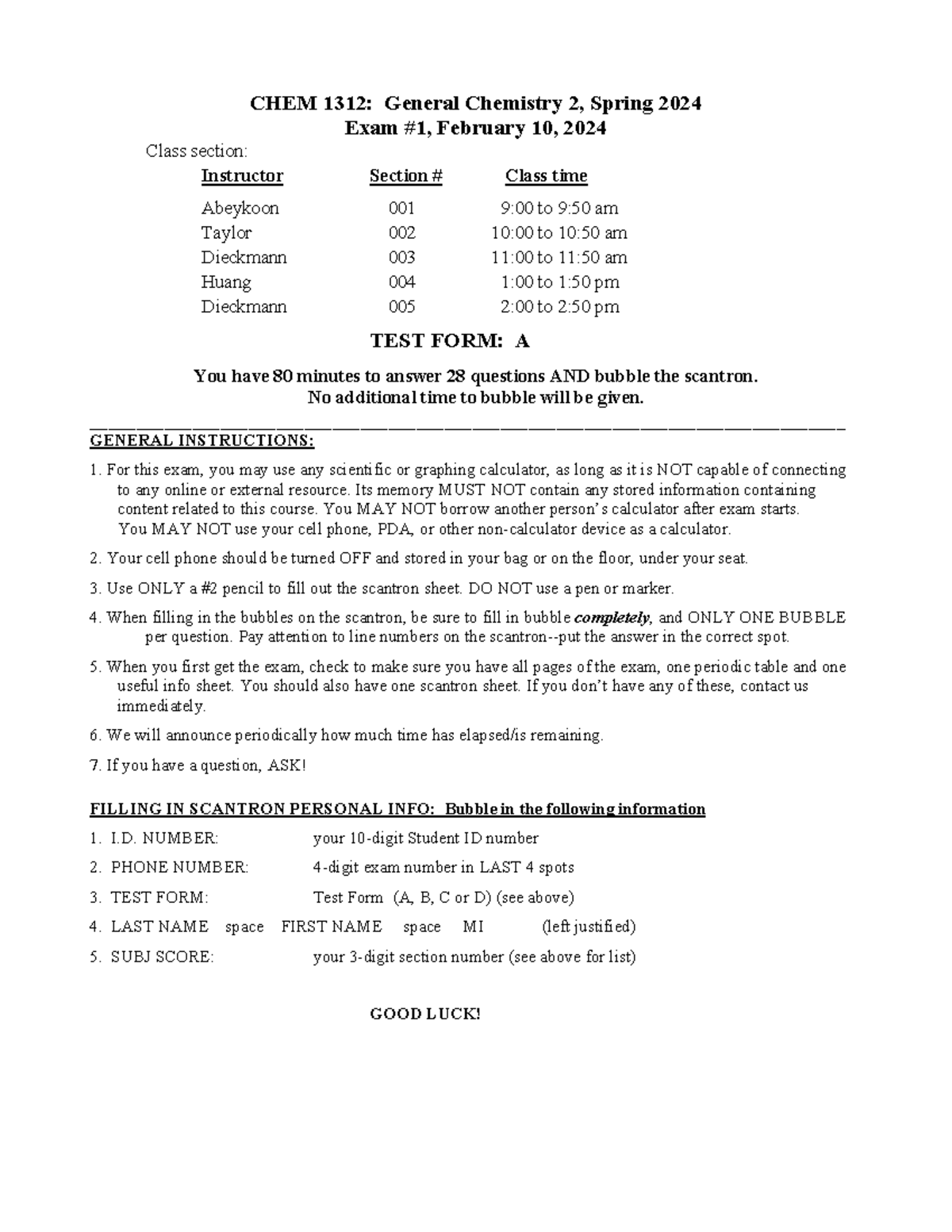CHEM 1312: Exam #1 Study Guide for Spring 2024 - CHEM 131 2 : General Chemistry 2 , Spring 2024 ...