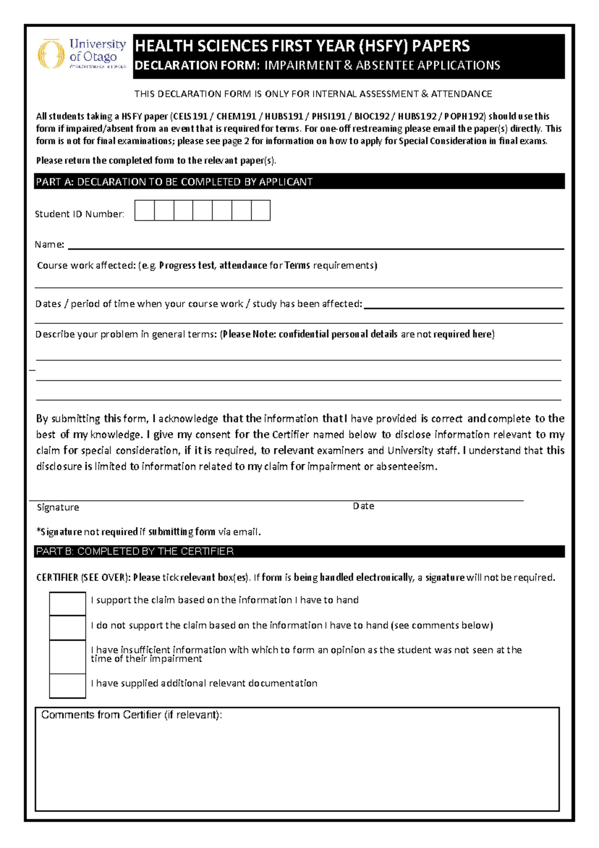papers Declaration Form 2025 Fillin - HEALTH SCIENCES FIRST YEAR (HSFY ...
