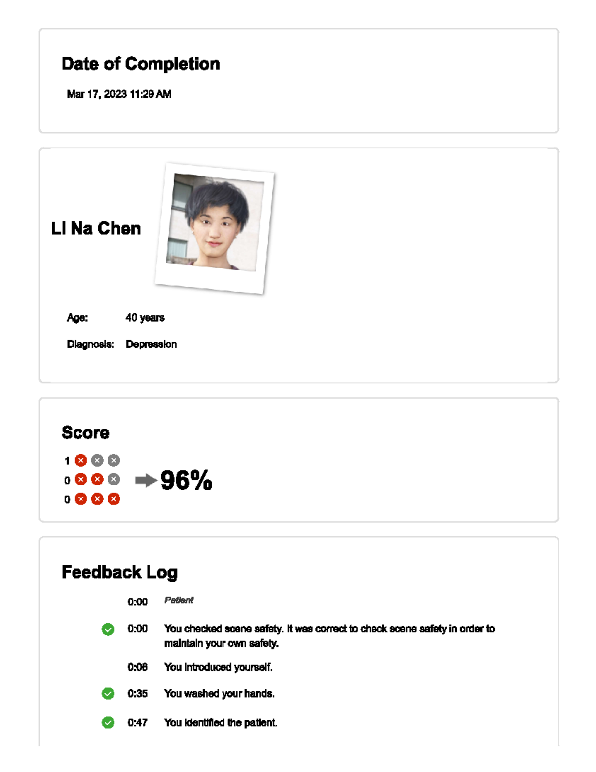 Li Na Chen, Part 1: Virtual Simulation Feedback Log for Mental Health ...