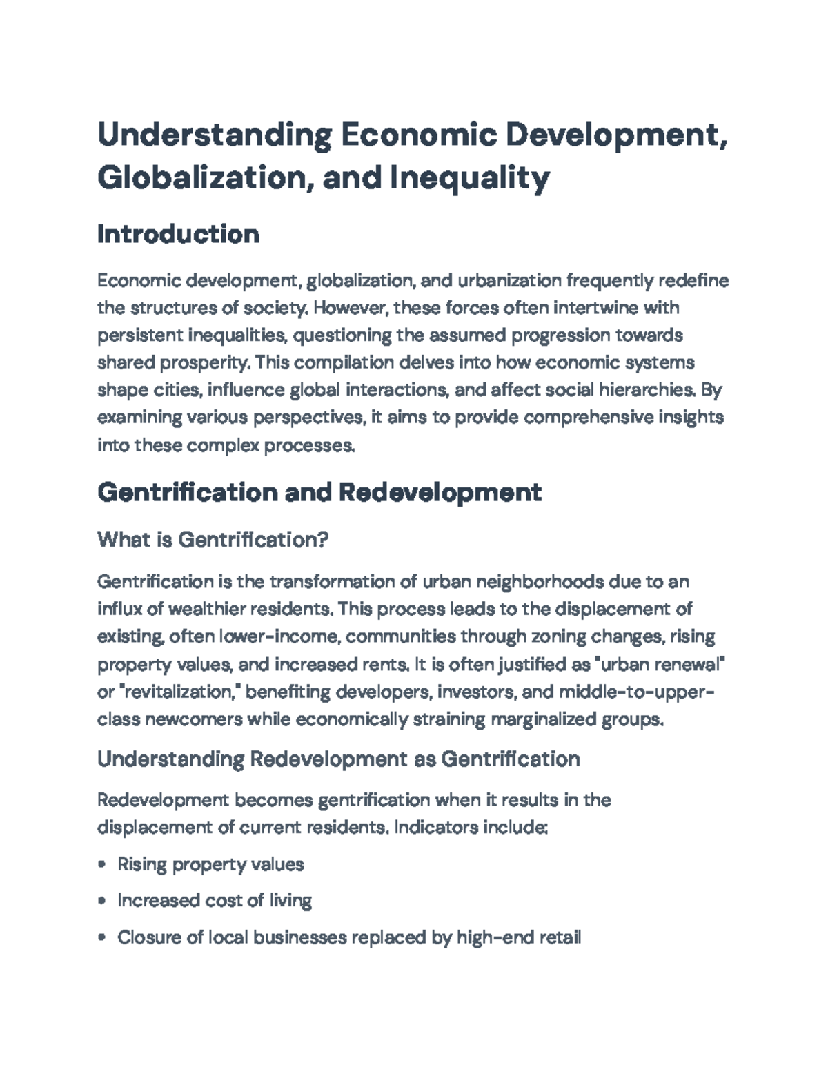 Economic Development, Globalization, and Inequality: Insights and ...