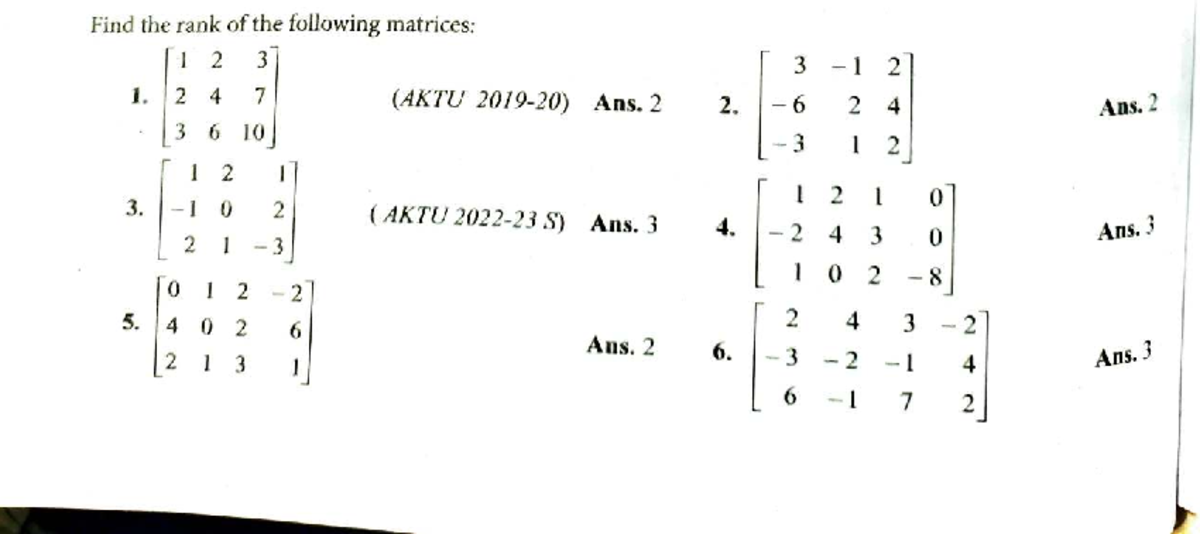 Questions on Rank of a Matrix (MTU 2014) - Studocu