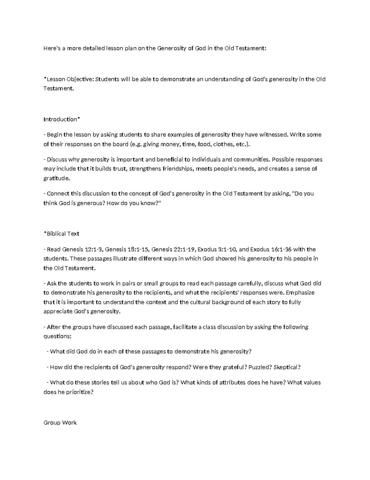 Lesson Plan: The Generosity of God in the Old Testament (2nd Lesson ...